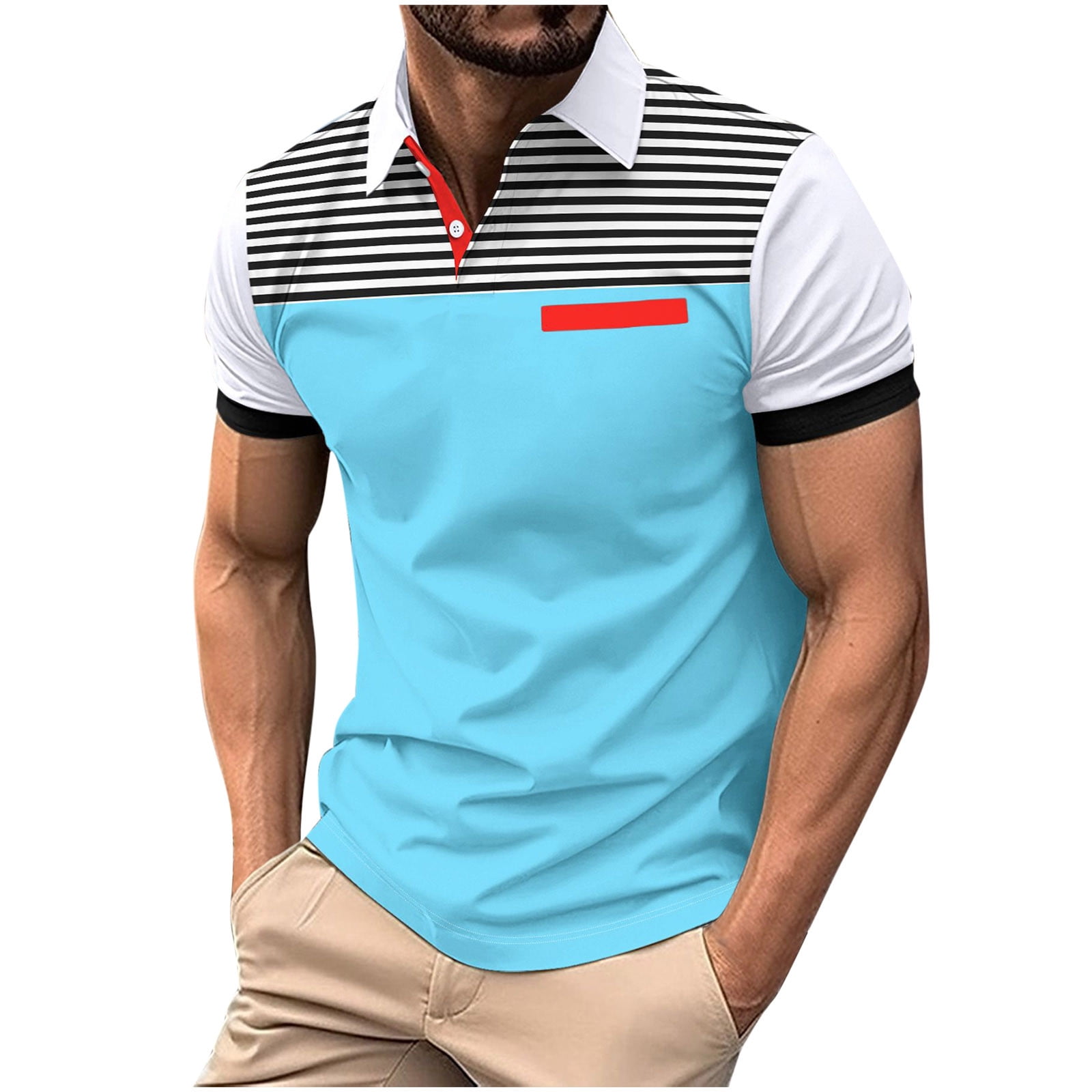 s Shirts for Men Casual Short Sleeve Dress Button T-Shirt Colorblock ...