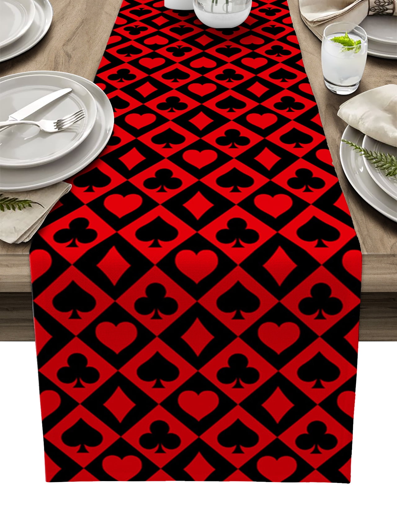 s Spades Hearts Poker White Table Runner Home Wedding Table Flag Mat ...