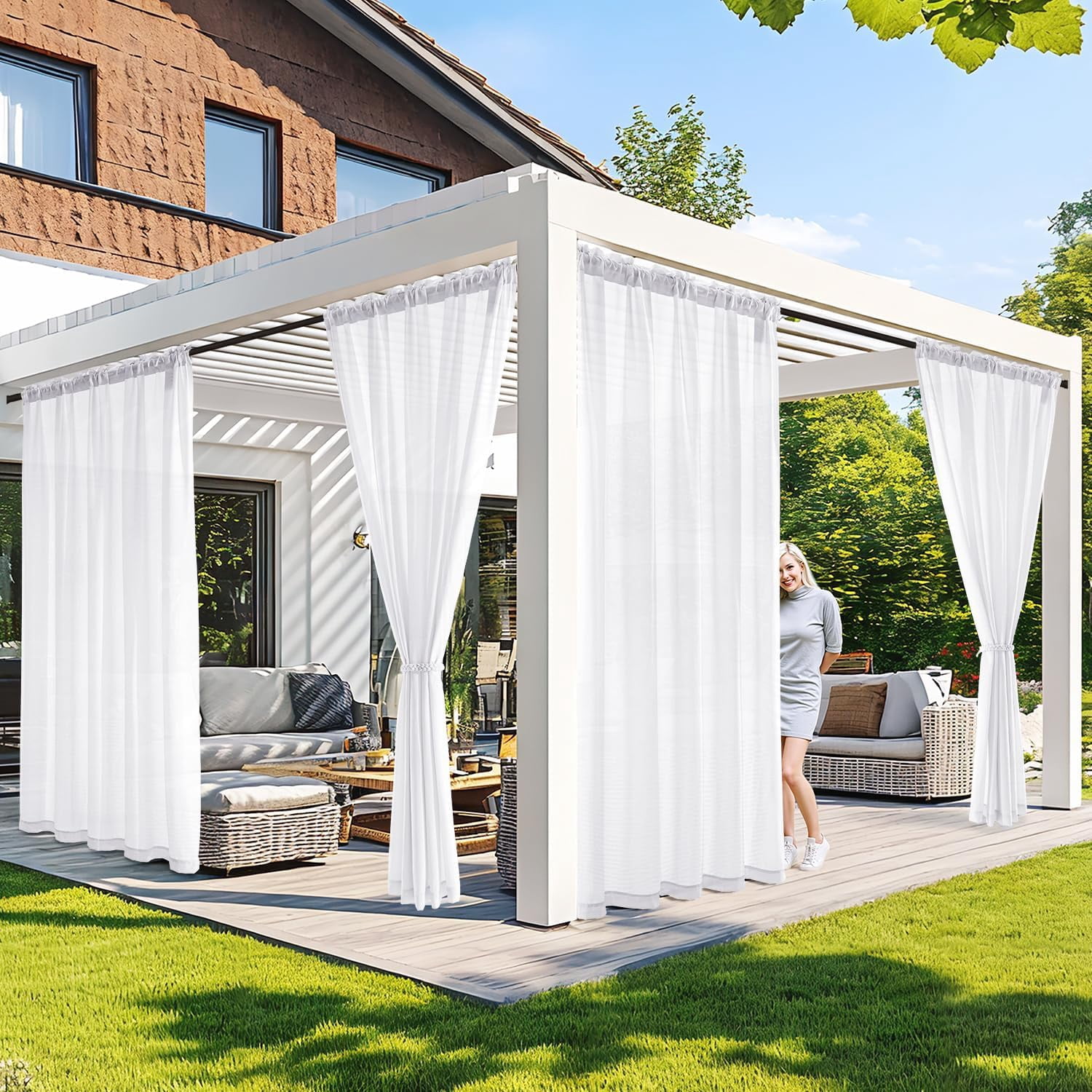 s White Privacy Outdoor Curtains Waterproof Non-See-Through Semi Sheer ...
