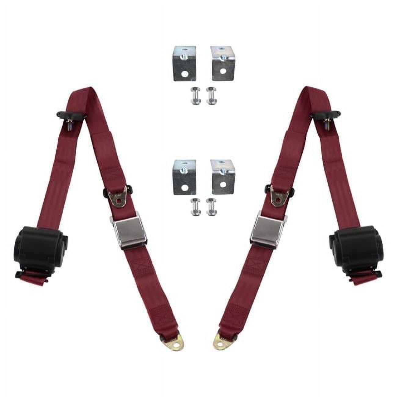 safeTboy Burgandy Retractable Bucket Seat Belt Kit with Bracketry for ...