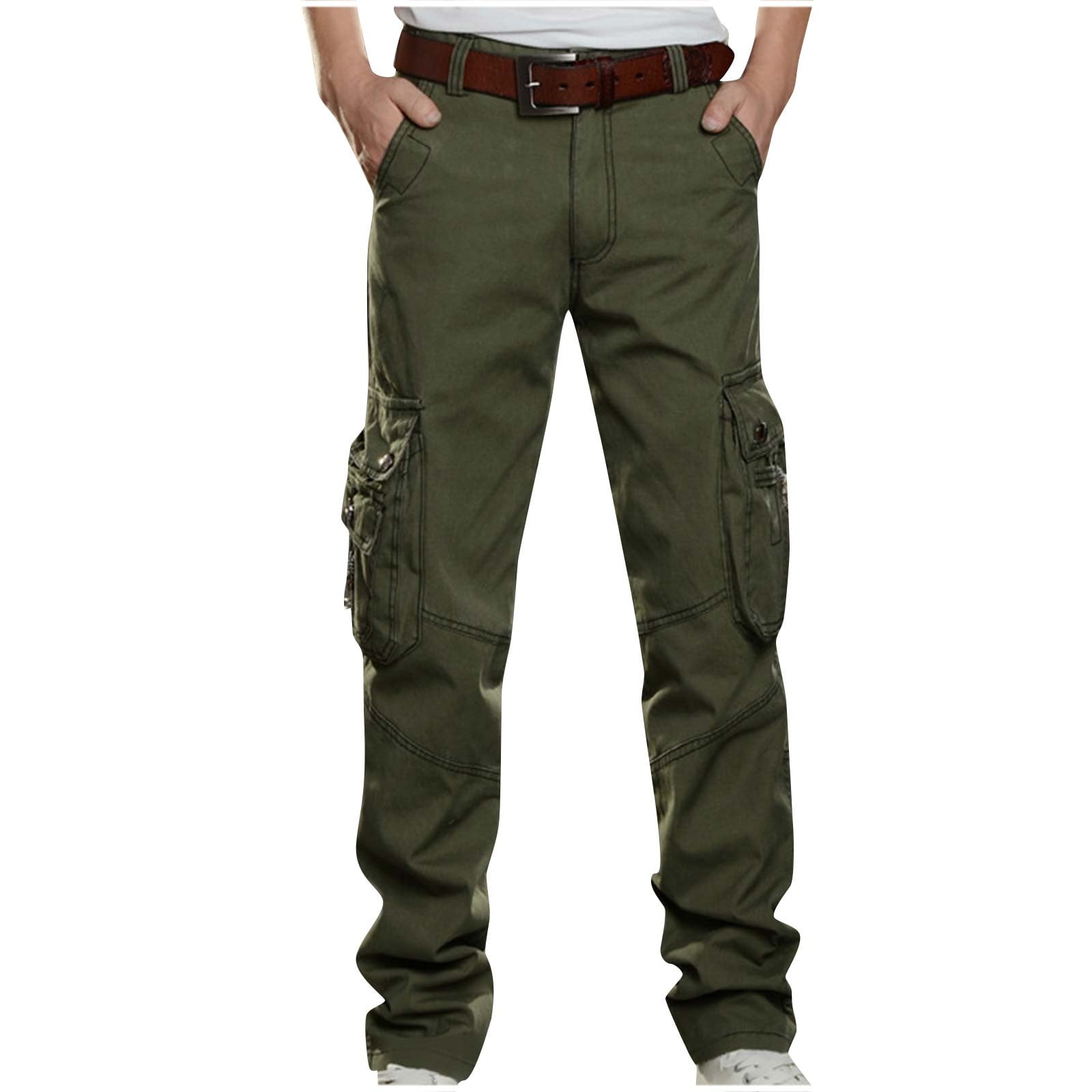 safuny Cargo Pants for Men Soft Full Pants with Pocket High Waist Solid ...