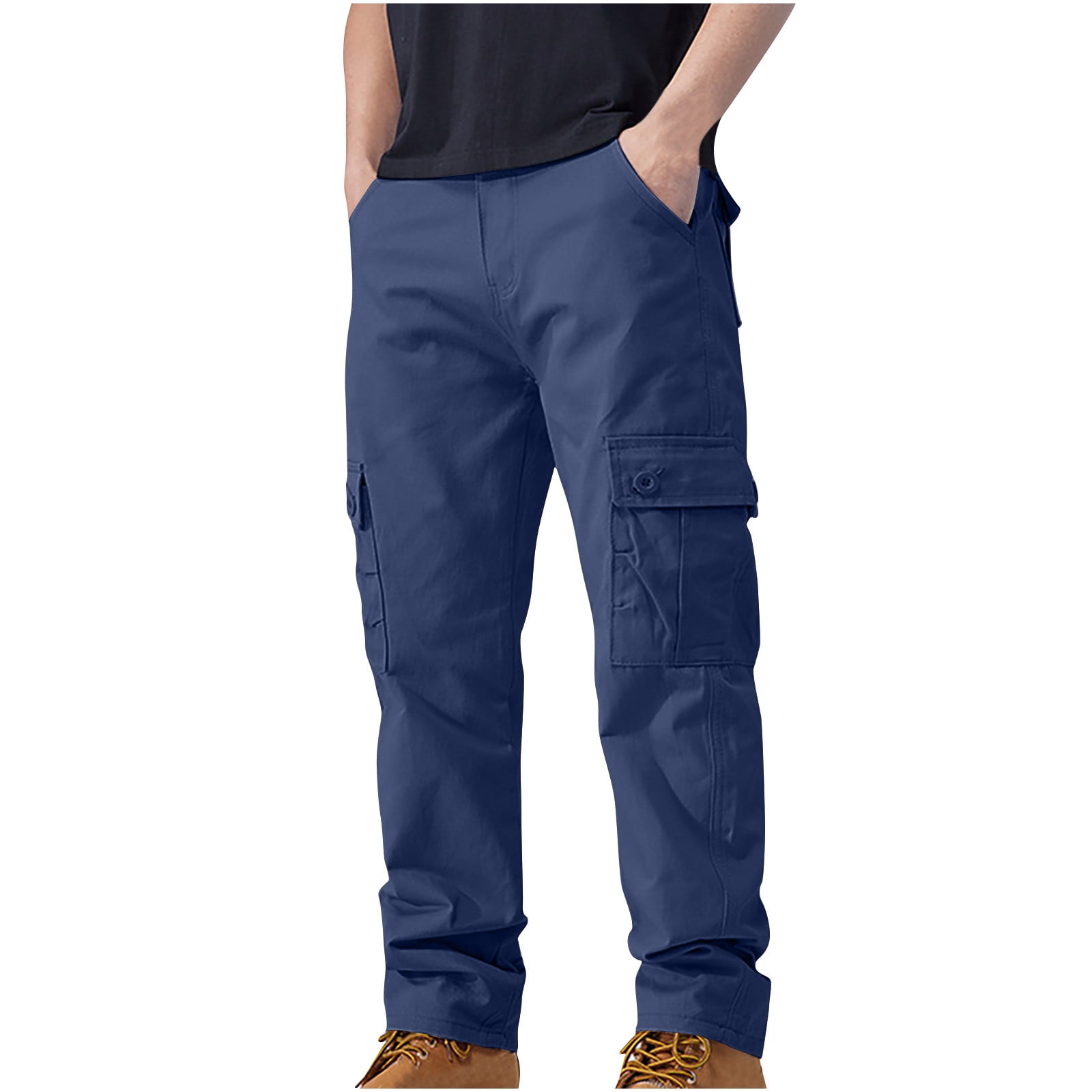 safuny Cargo Pants for Men Soft Full Pants with Pocket High Waist Solid ...