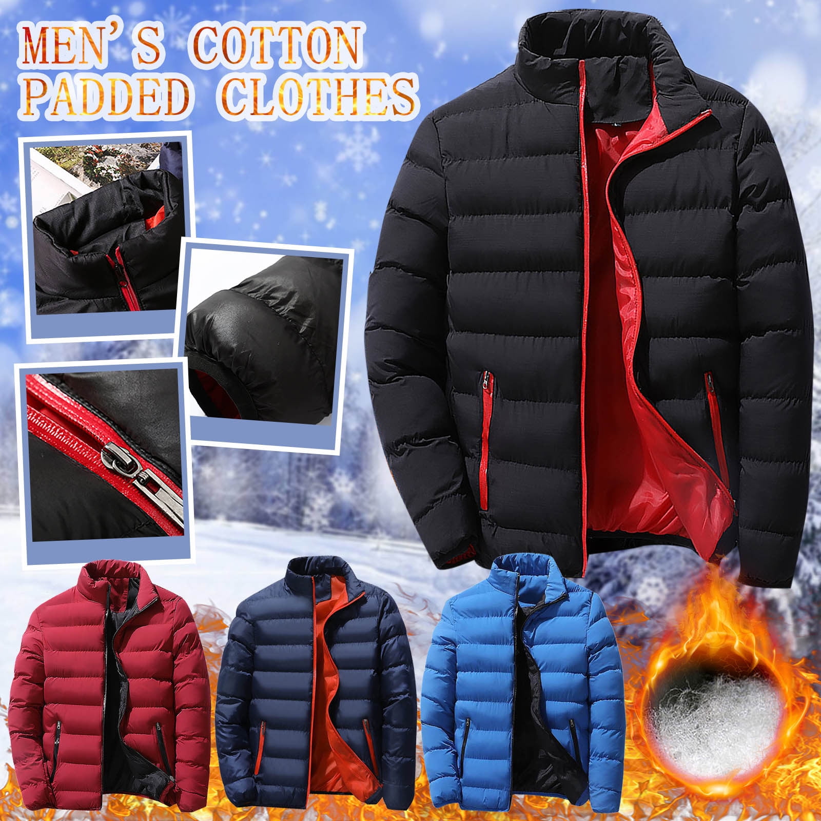 safuny Mens Winter Jacket with Hood Quilted Puffer Down Jacket Full Zip ...