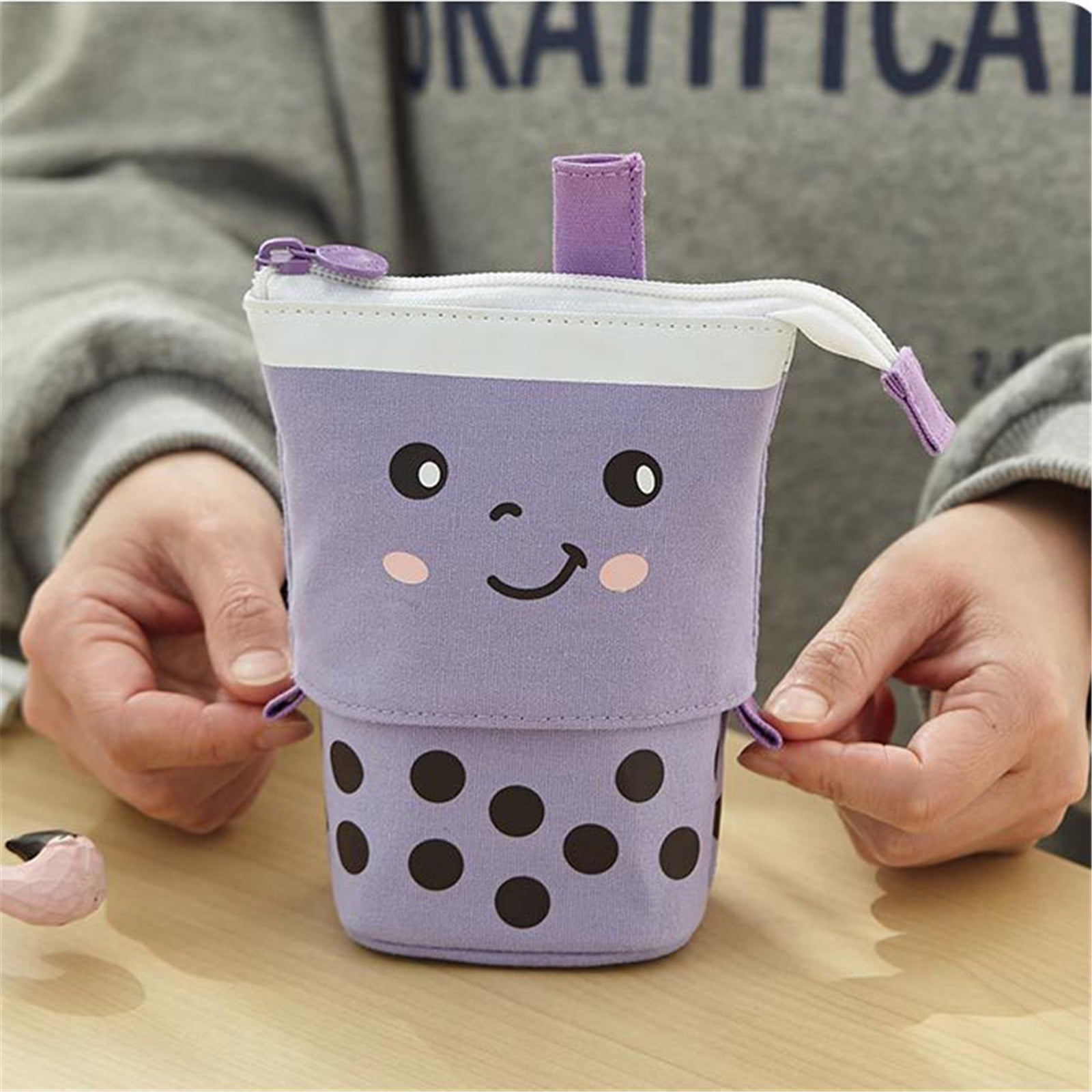 safuny Creative Retractable Pencil Case Milk Tea Stationery Storage Bag ...