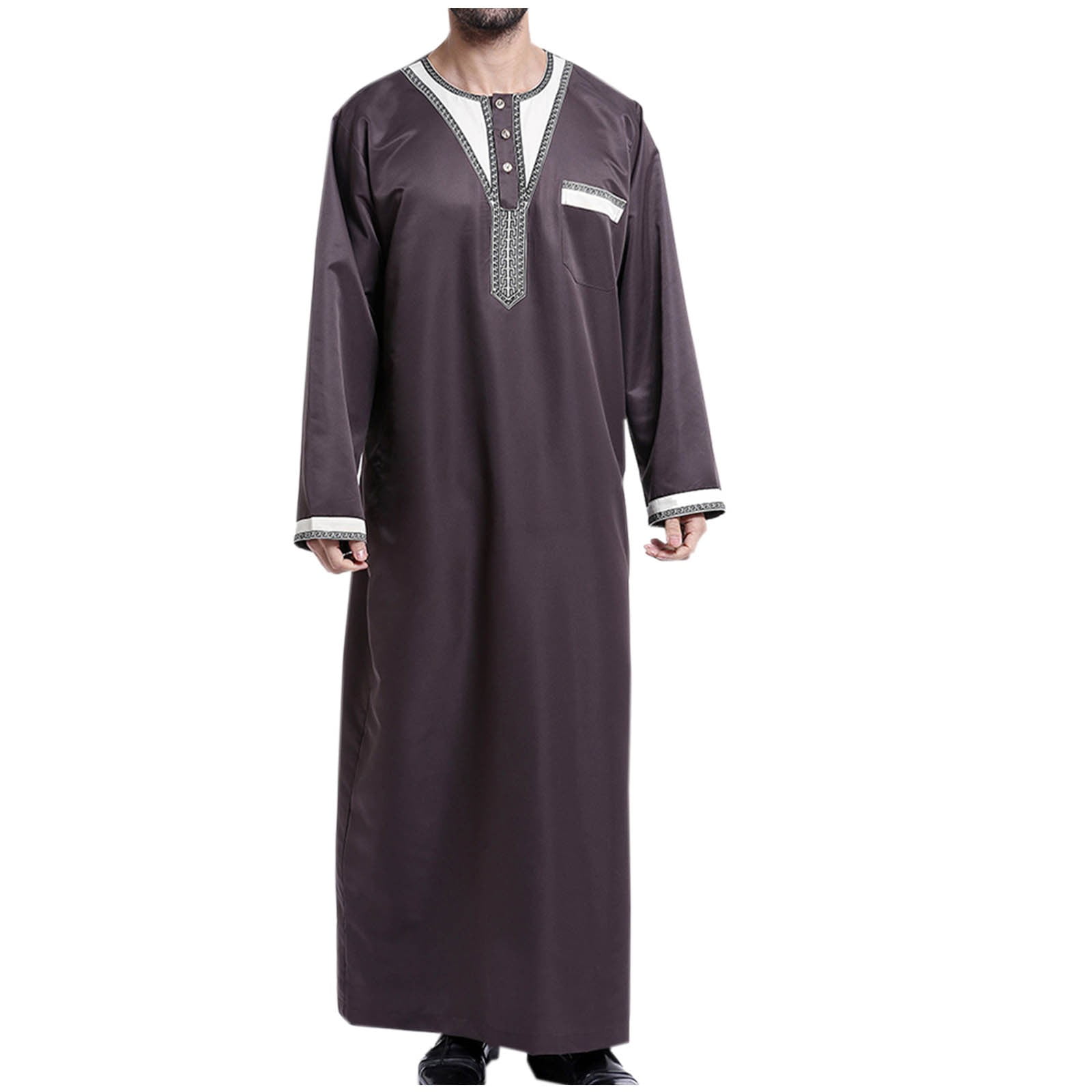 safuny Kaftan Muslim Long Robe Pockets Islamic Thobe for Men Fashion ...