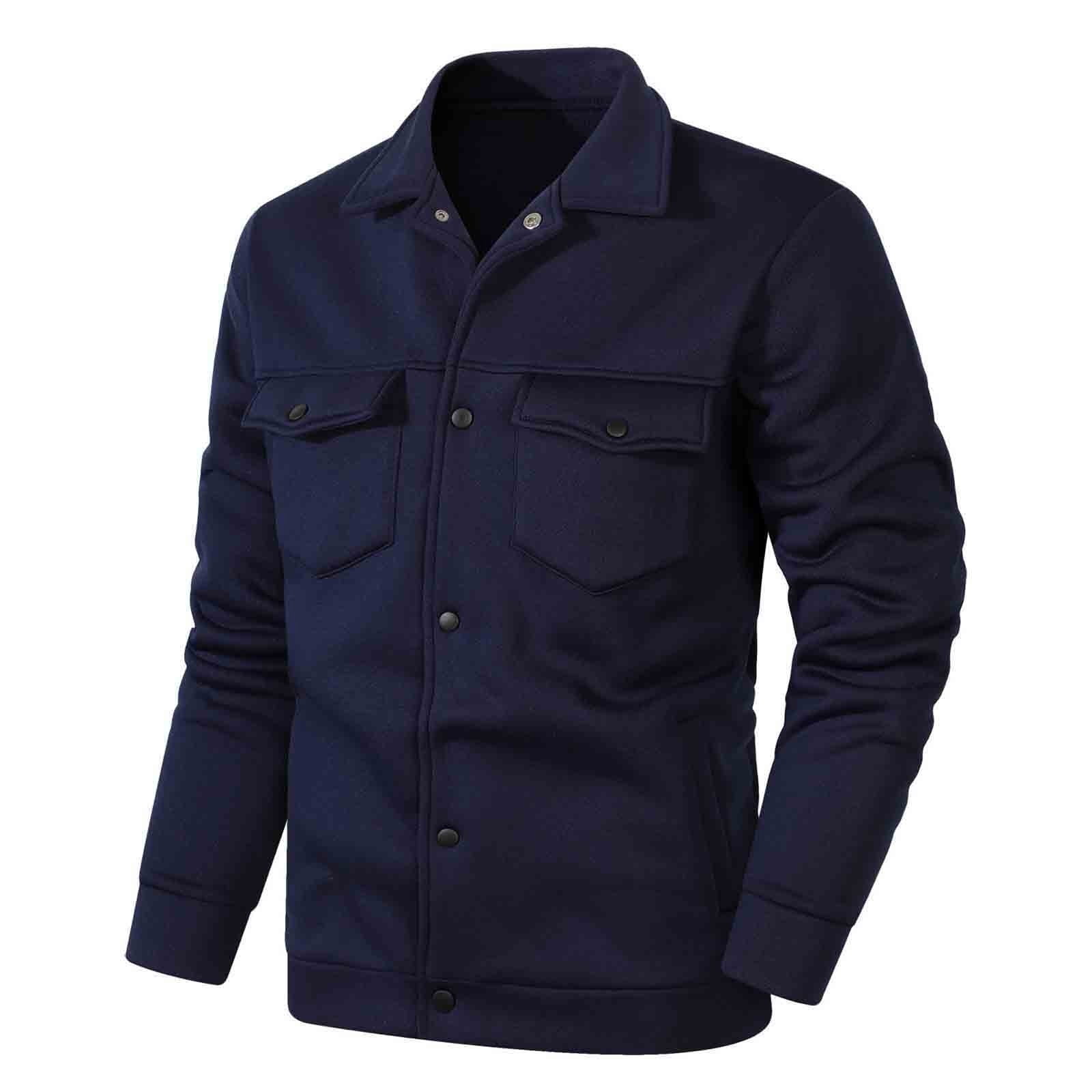 safuny Men Casual Fashion Snap Button Jacket Flip Collar Long Sleeve ...