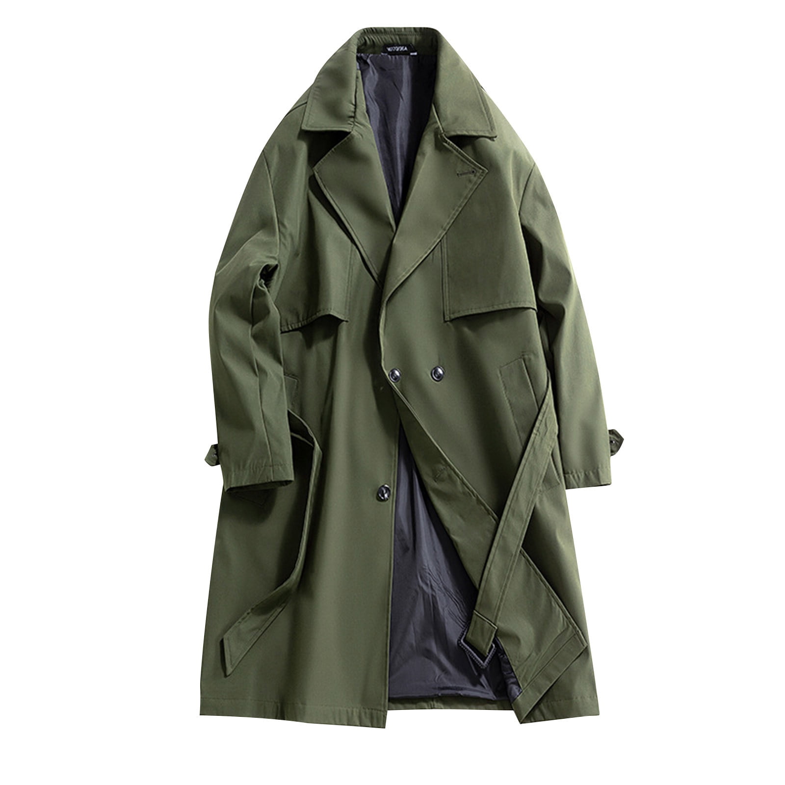 safuny Men Double Breasted Mid Long Trench Coat with Belt Lightweight ...