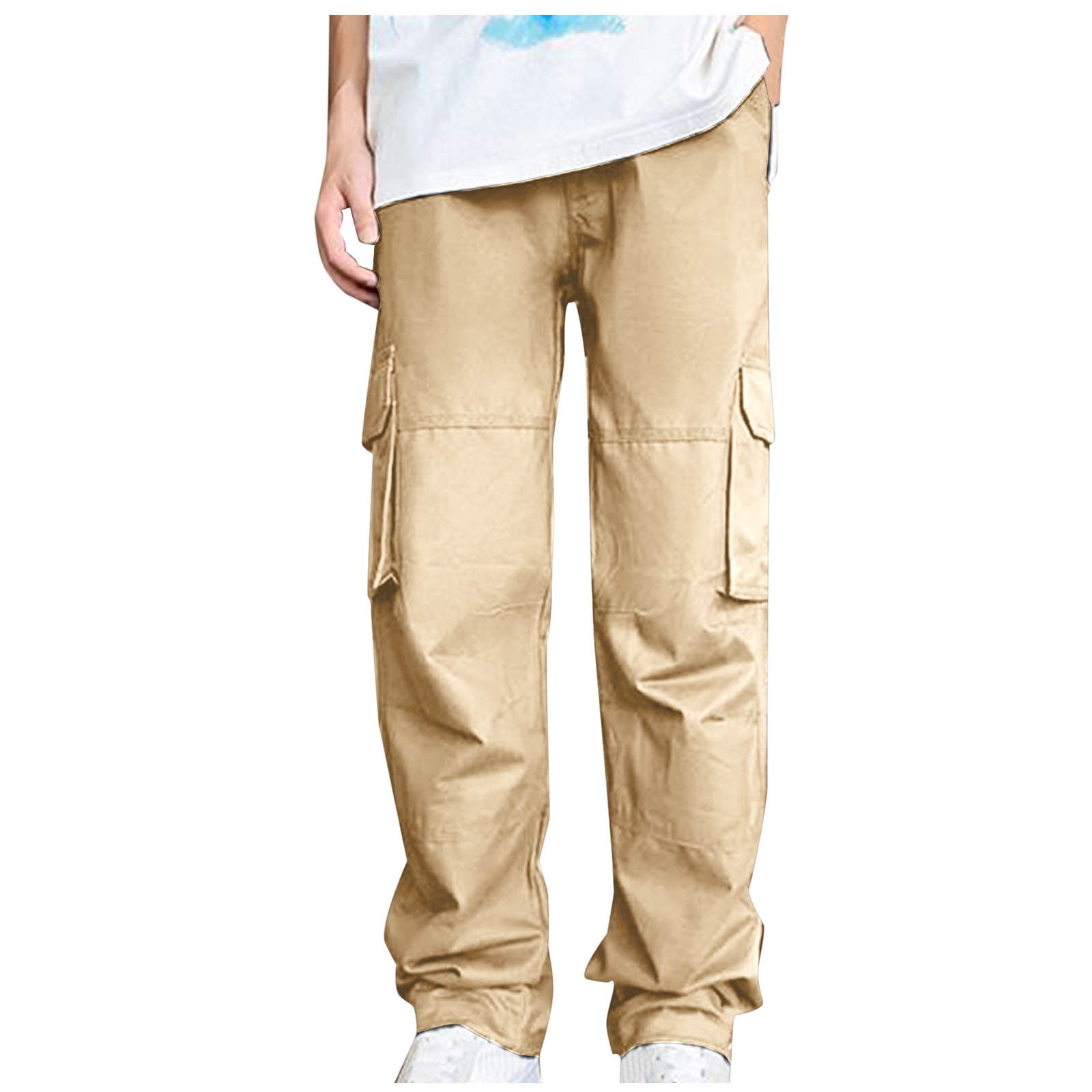 safuny Men Elastic Waist Pants Breathable Men's Casual Trousers Solid ...