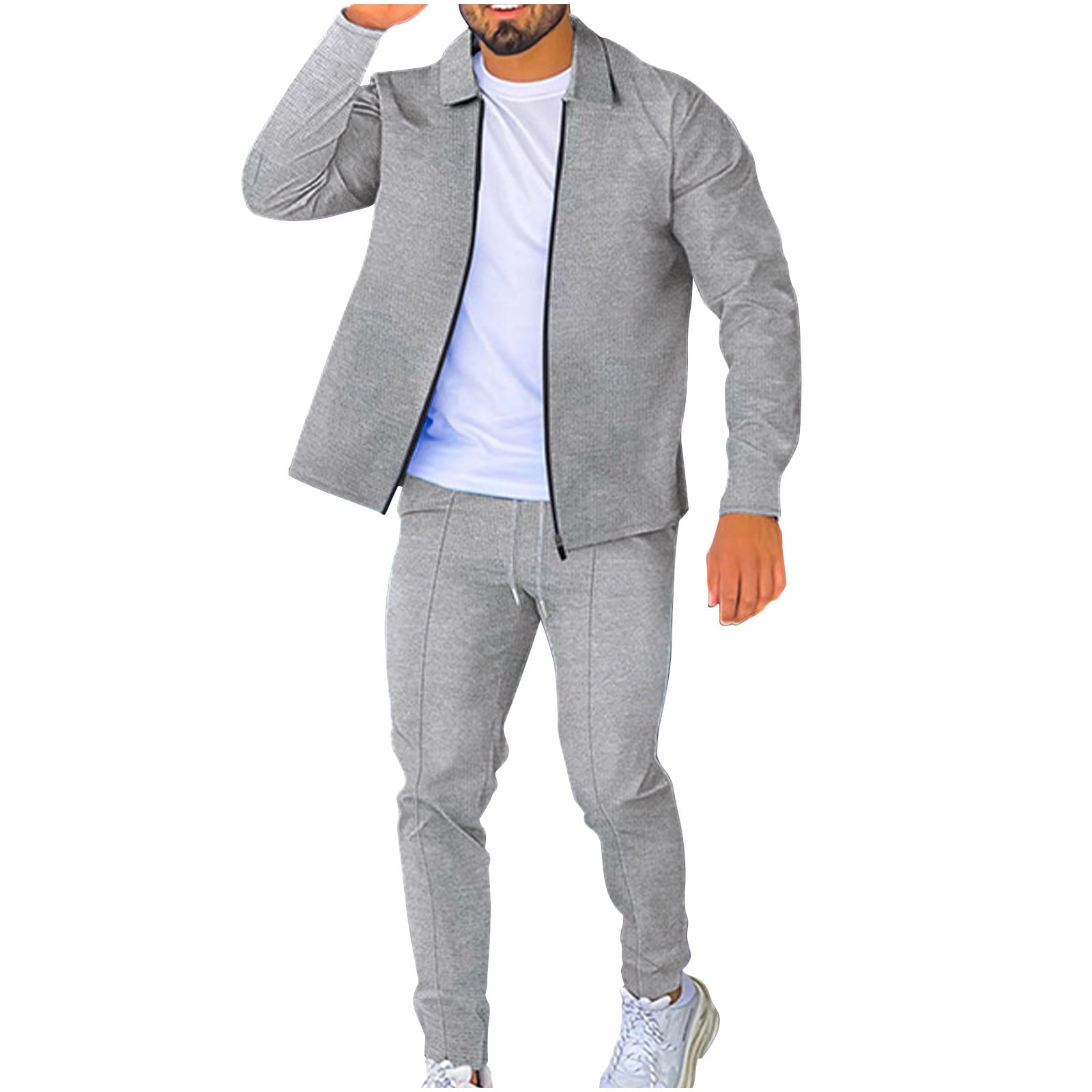 safuny Men's 2Pc Cotton Lined Tracksuits Jackets&Pants Jogger Long ...