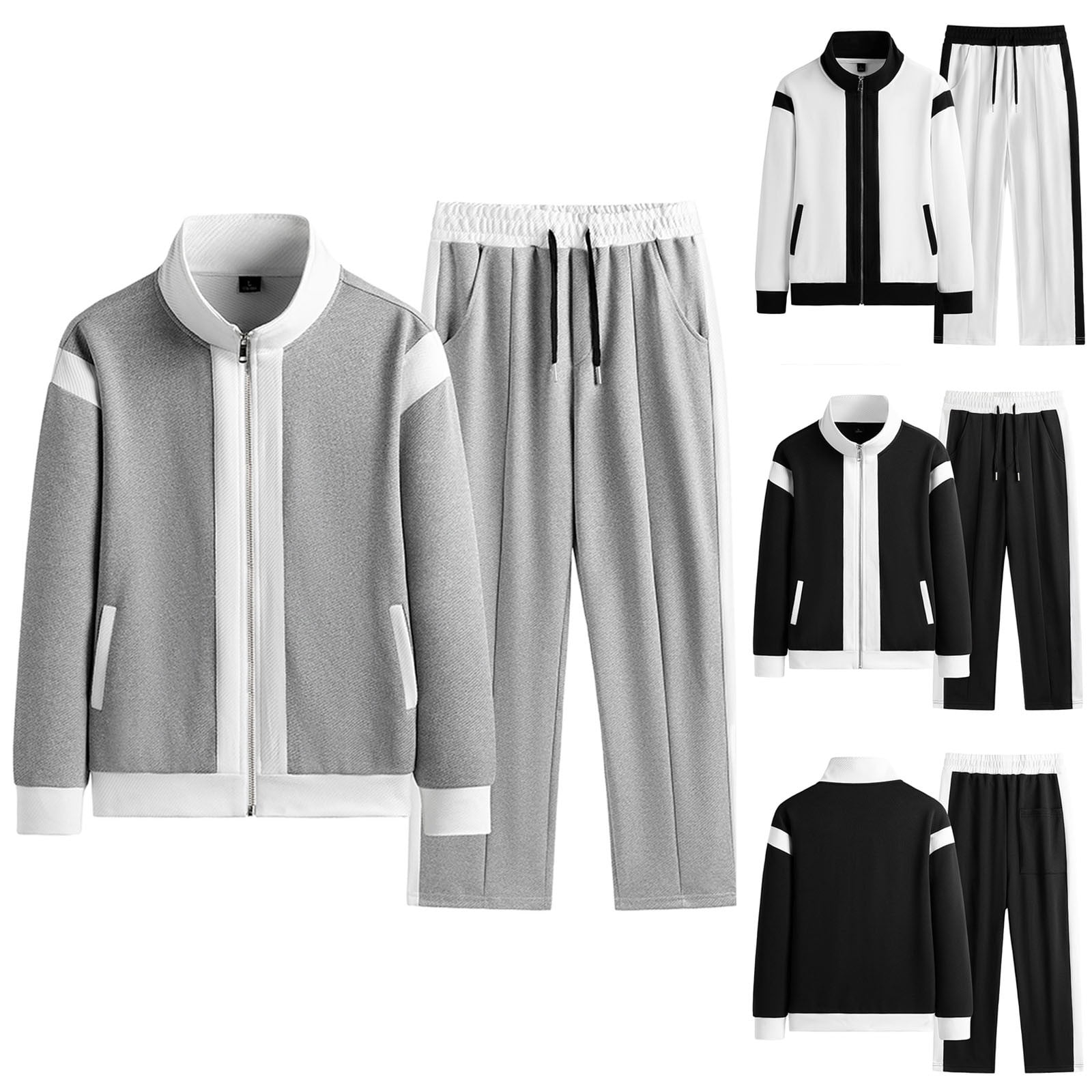 safuny Men's 2Pc Tracksuits Set Jackets And Pants Jogger Solid Color ...
