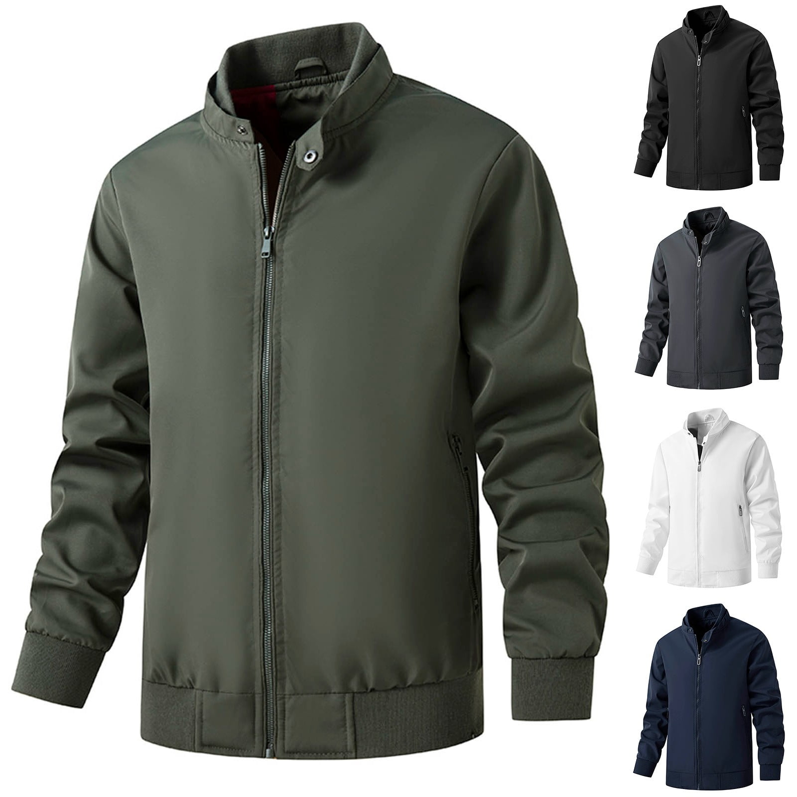 safuny Men's Bomber Jacket Rib Hem Zip-Up baseball Jacket with Cargo ...