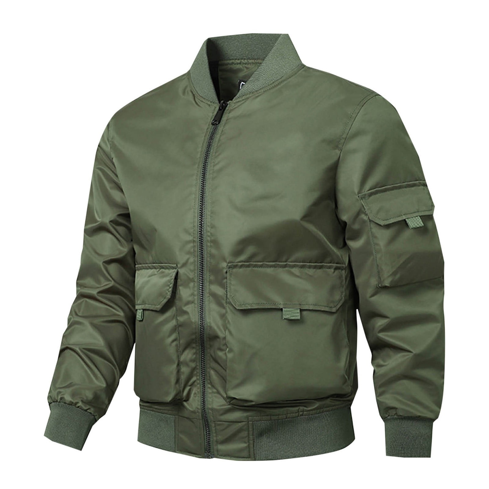 safuny Men's Bomber Jacket Rib Hem Zip-Up baseball Jacket with Cargo ...