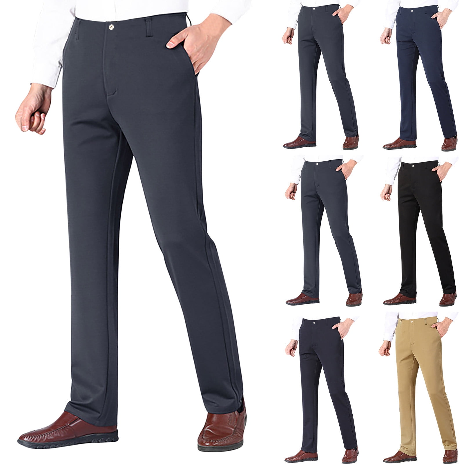 safuny Men's Business Suit Pants Straight Leg Slacks Mid Waist Zipper ...