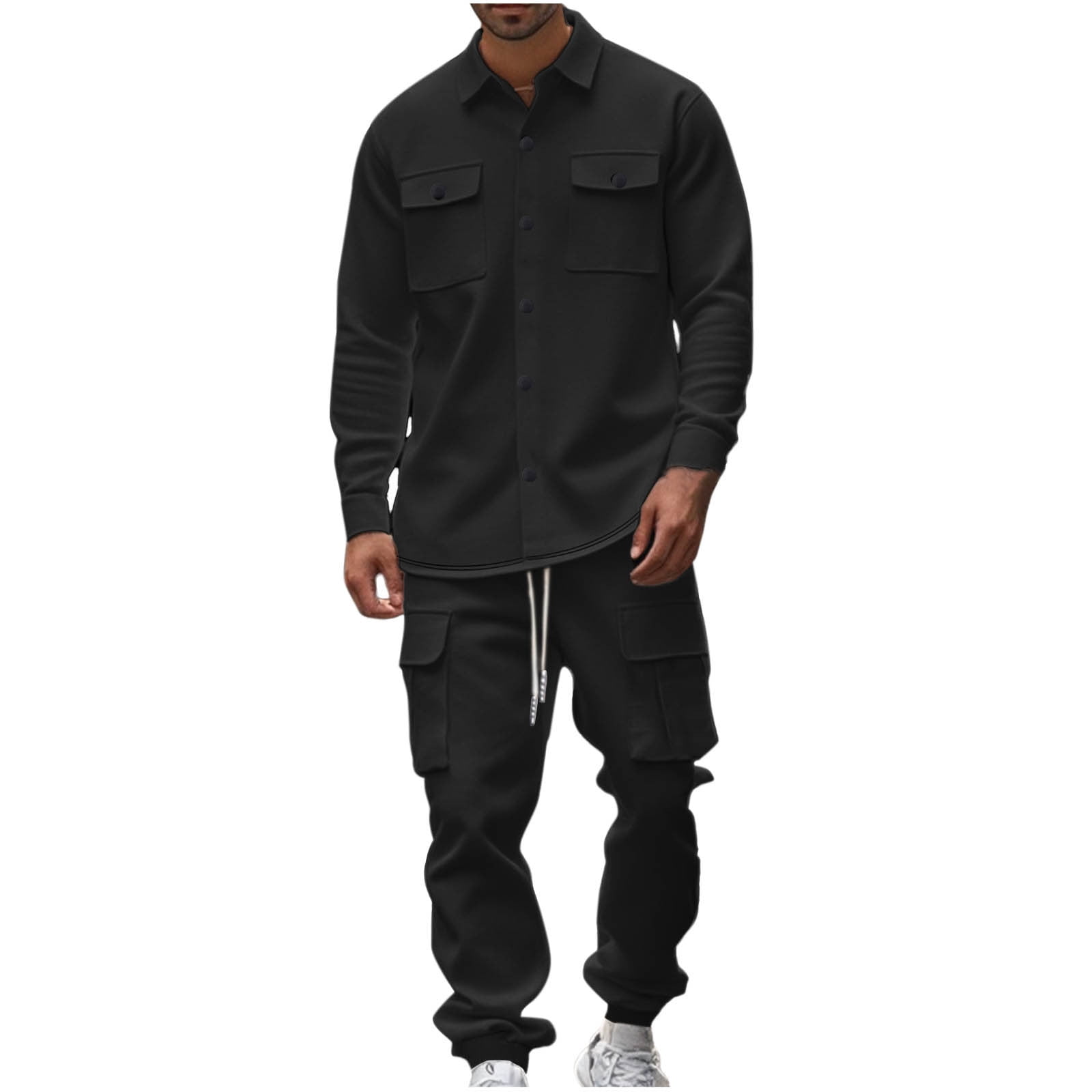 safuny Men's Cargo Sweat Suit 2 Piece Out Casual Sports Jacket Jogging ...