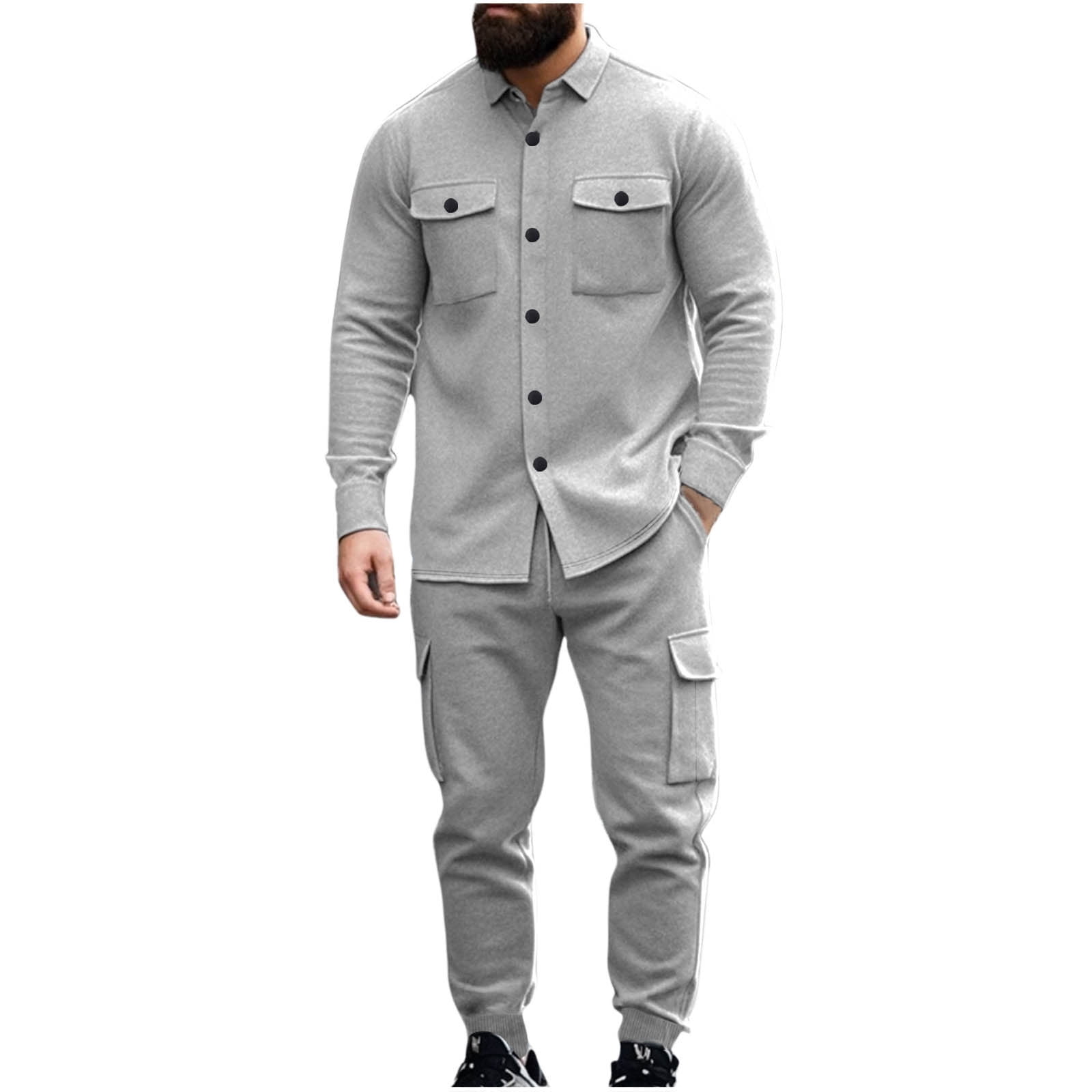safuny Men's Cargo Sweat Suit 2 Piece Out Casual Sports Jacket Jogging ...