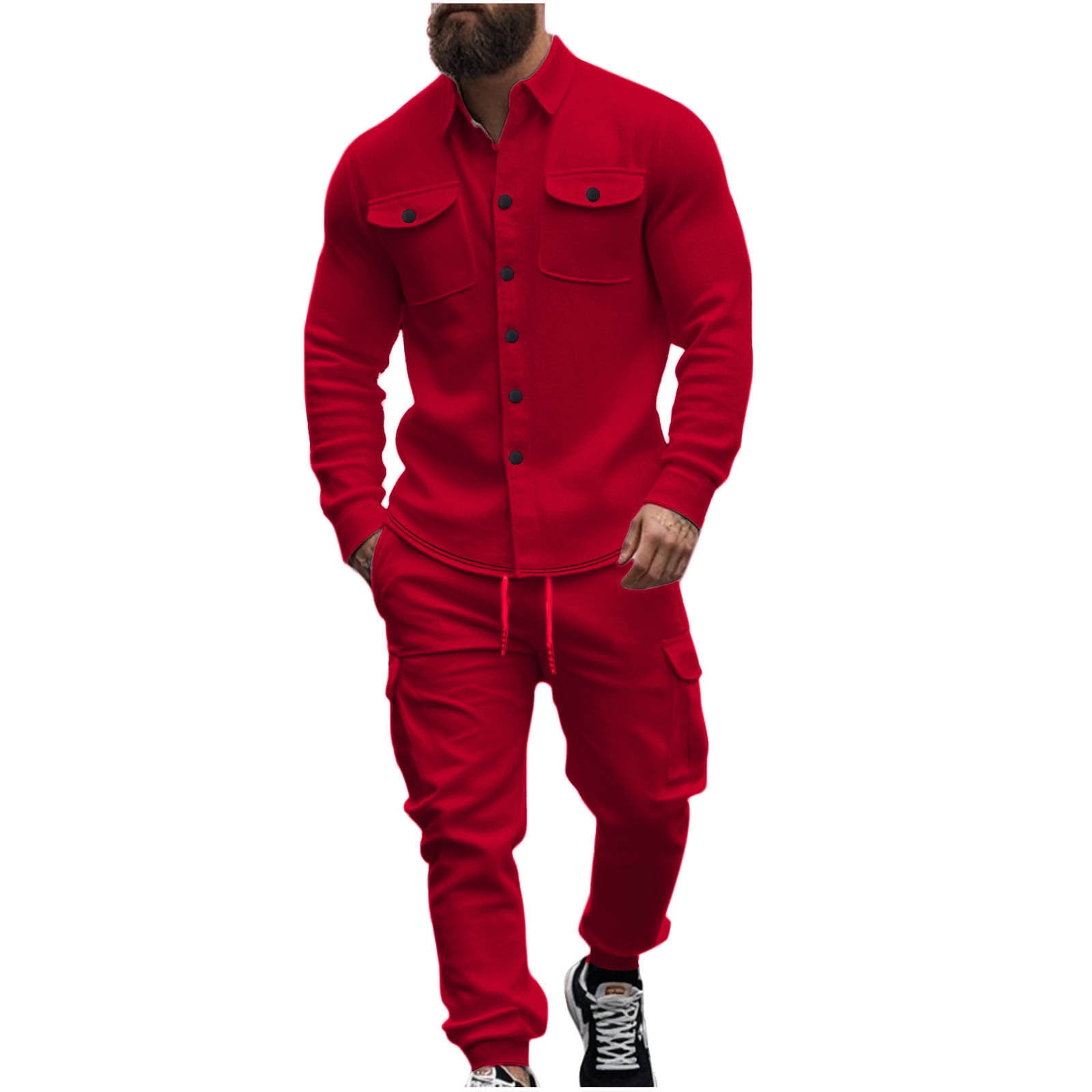 safuny Men's Cargo Sweat Suit 2 Piece Out Casual Sports Jacket Jogging ...