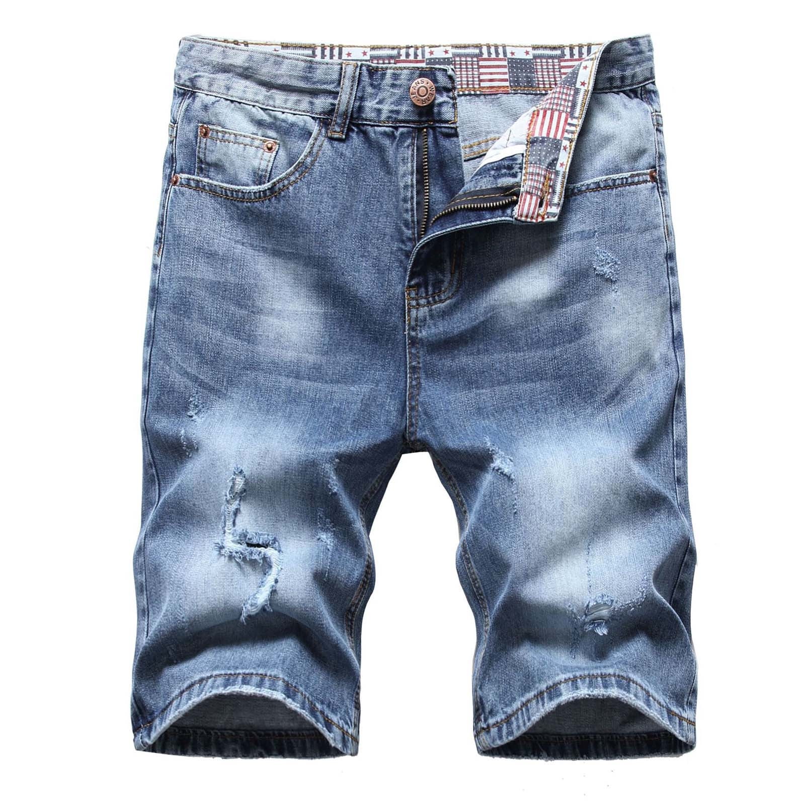 safuny Men's Classic Denim Ripped Shorts Holiday Solid Color Pocket ...