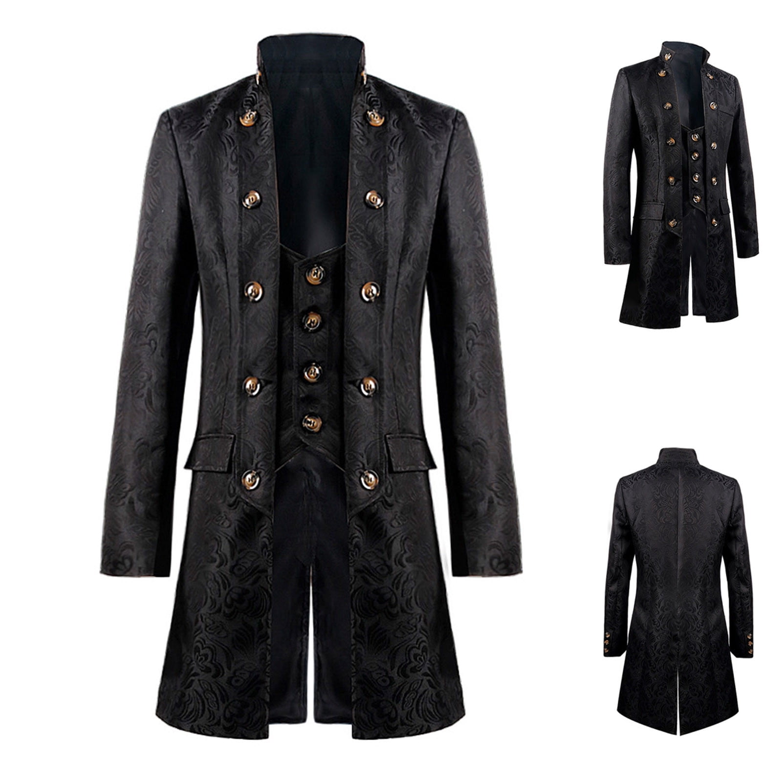 safuny Men's Medieval Long Sleeve Victorian Frock Coat Button Up Stand ...