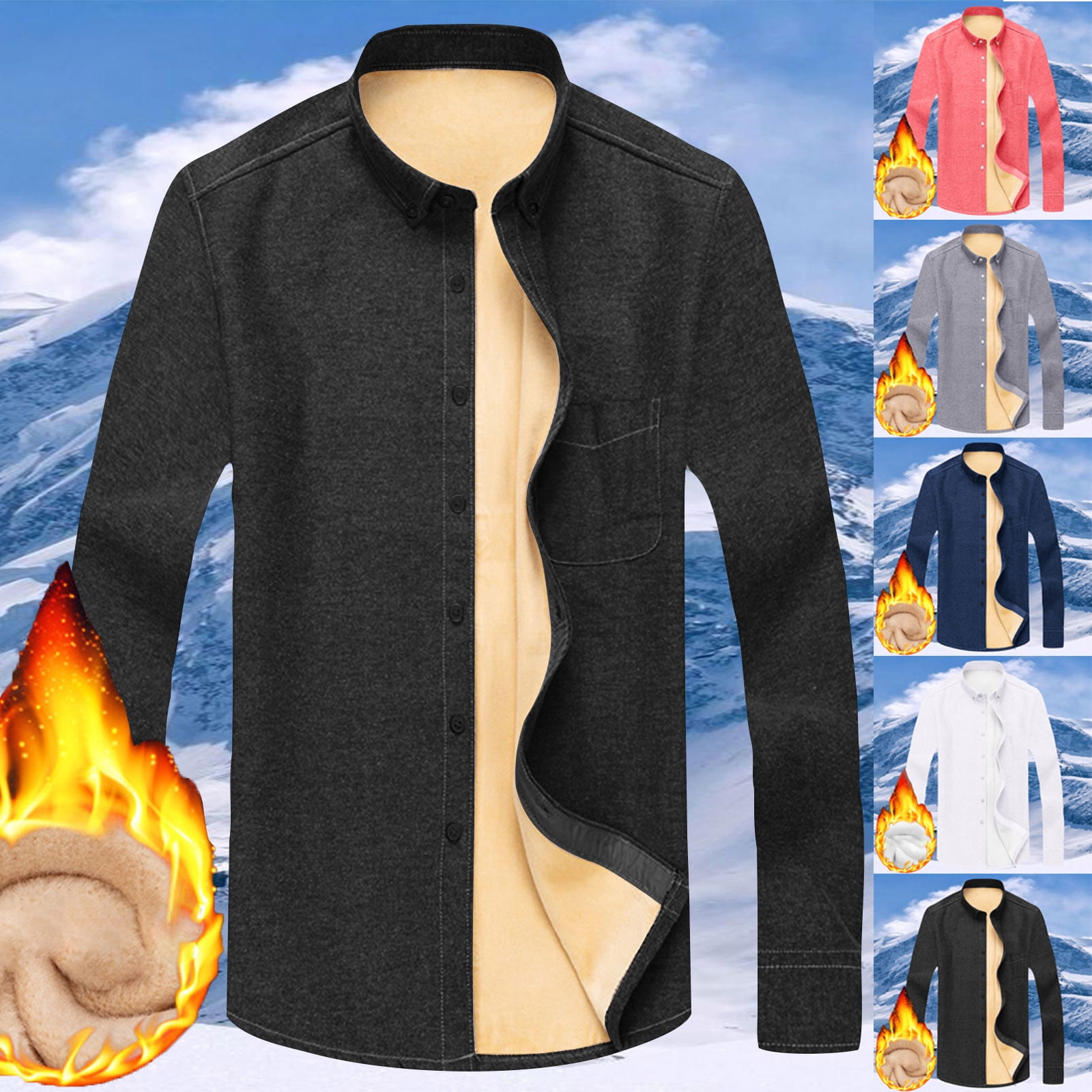 safuny Men's Clearance Solid Color Shackets Long Sleeve Shirts Jackets ...