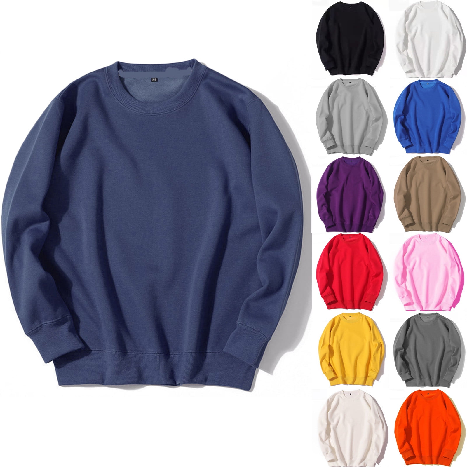 safuny Men's Fashion Solid Color Pullover Crew Neck Sweatshirts Casual ...