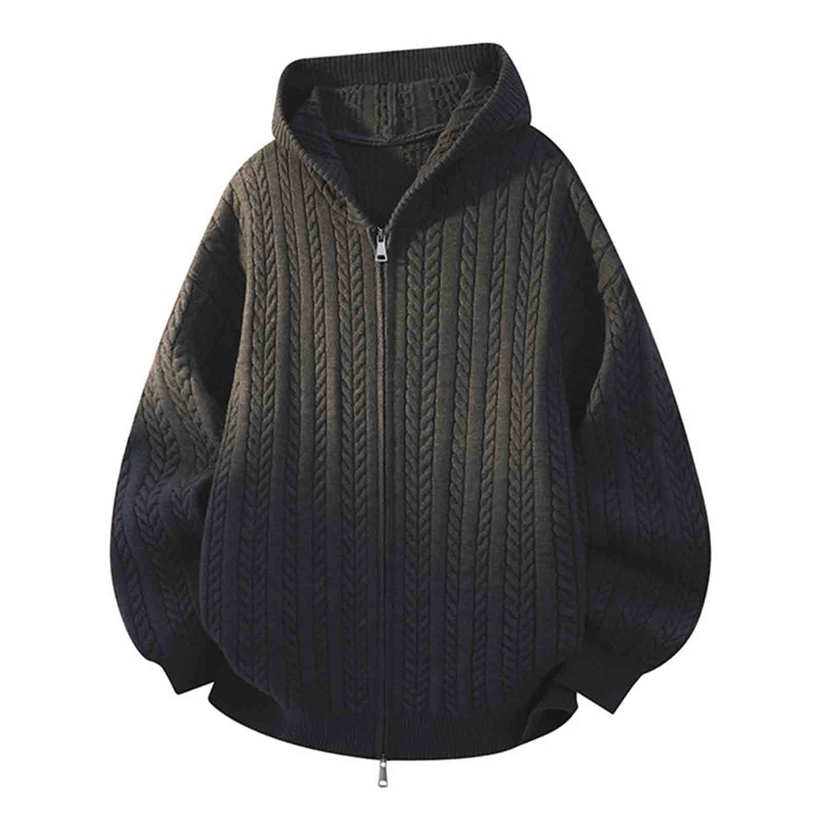 safuny Men's Full Zip Hooded Sweatshirt Sweater Hoodie Cable Knitted ...
