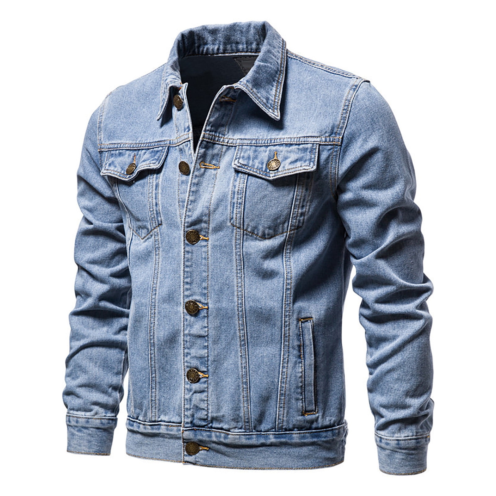 safuny Men's Outwear Coat Solid Color Shackets Loose Denim Jackets ...