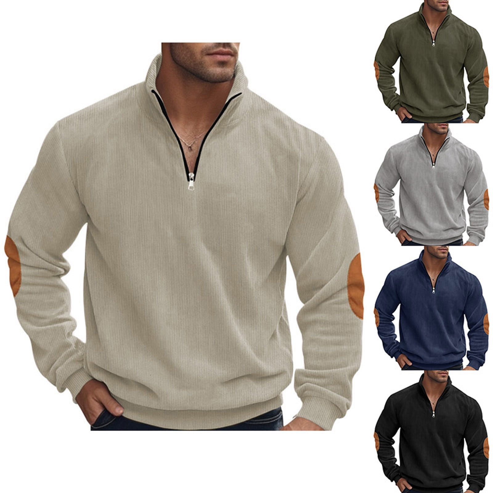 safuny Men's Stand Collar Sweatshirts Cotton Loose Corduroy Shirts Big ...