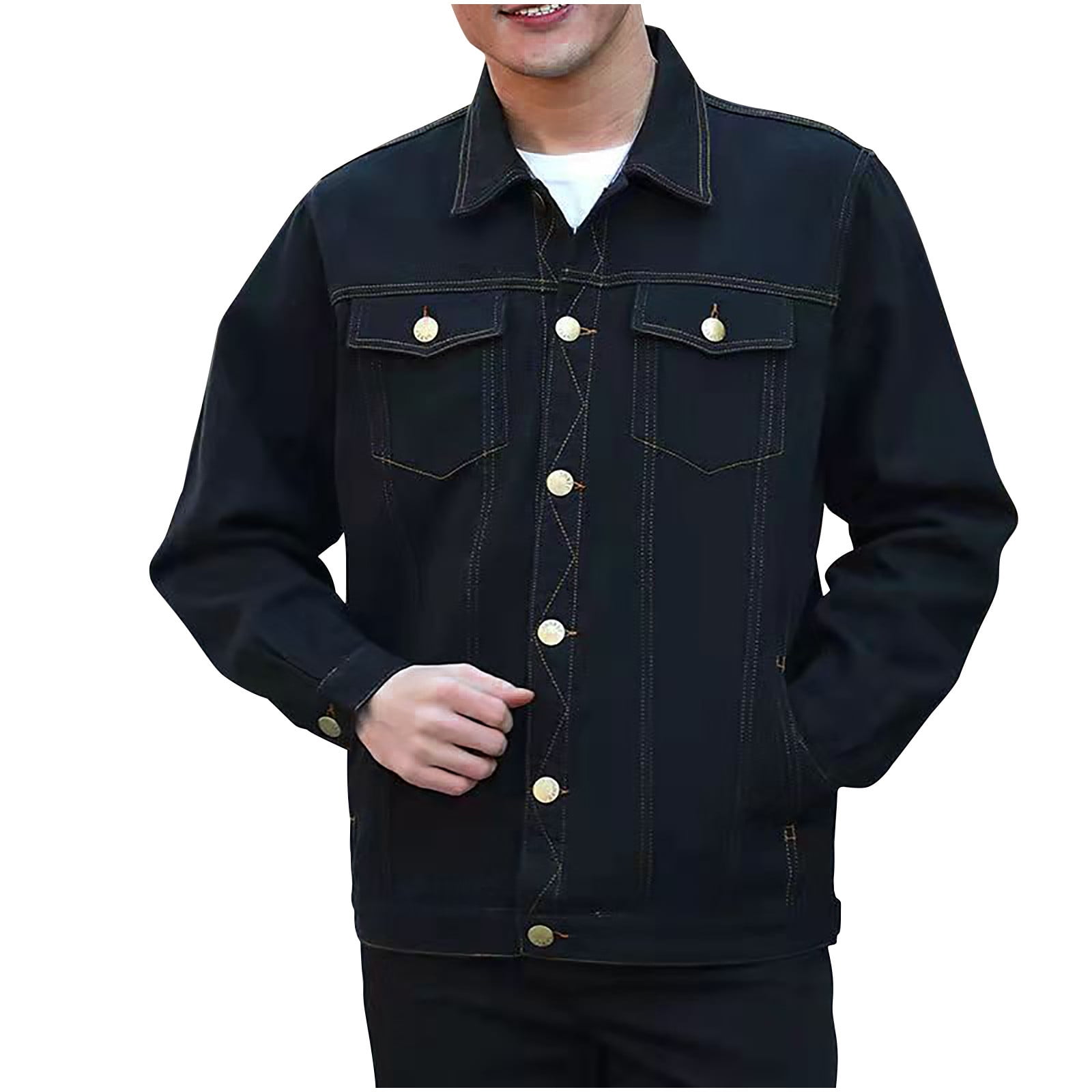 safuny Mens Classic Lapel Jean Jacket Casual Slim Trucker Cowboy Coat ...