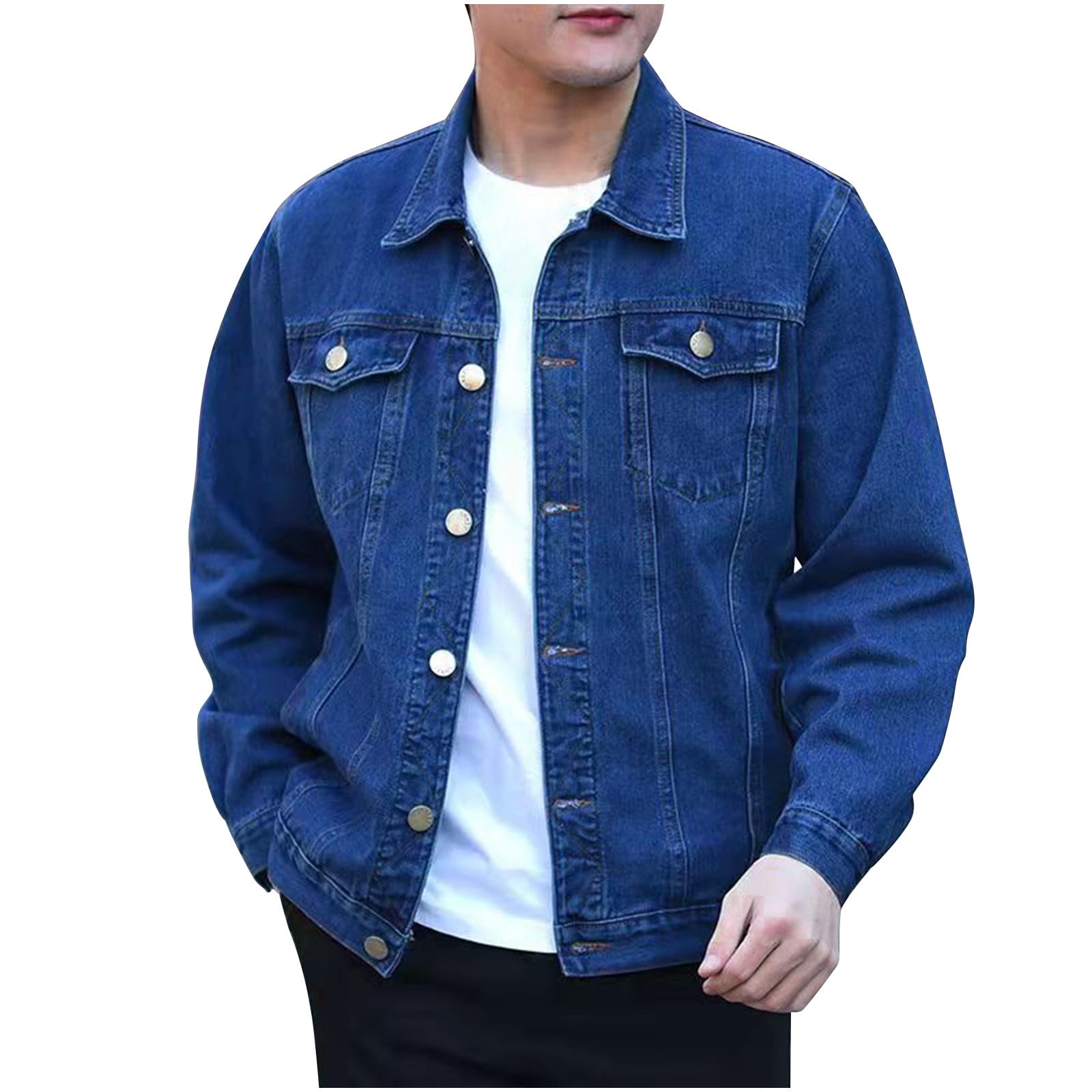 safuny Mens Classic Lapel Jean Jacket Casual Slim Trucker Cowboy Coat ...