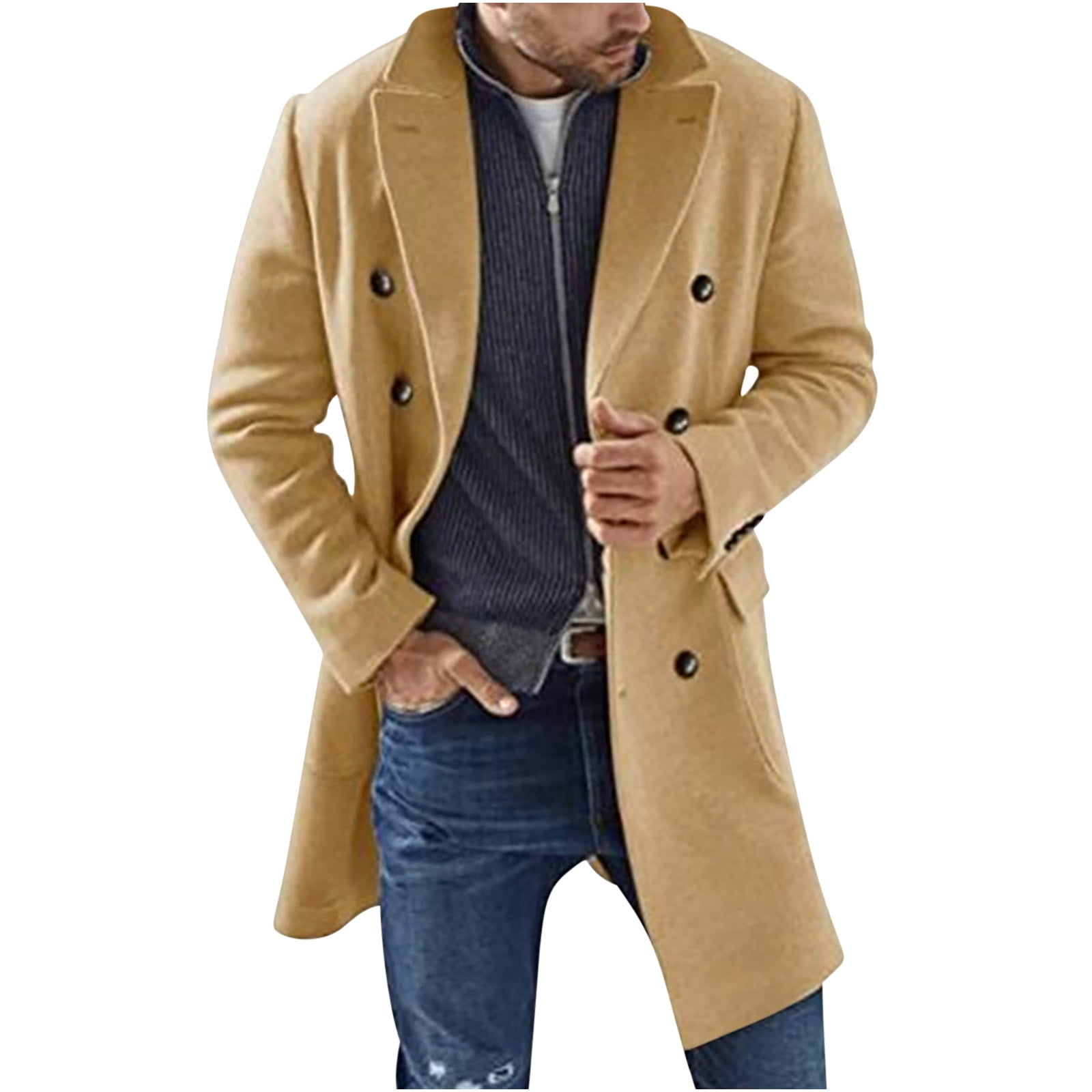 safuny Overcoat Trench Coat for Men Long Sleeve Athletic Fashion ...