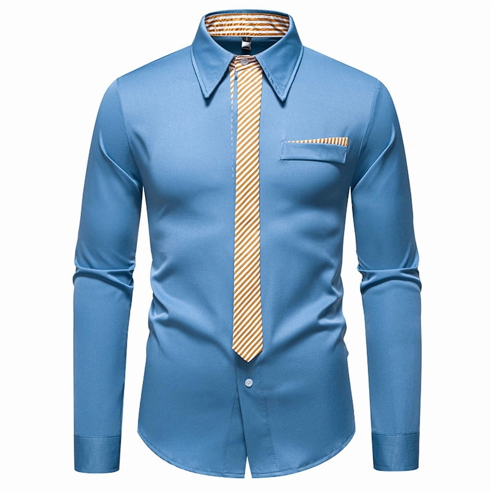 safuny Solid Colors Mens Dress Shirt Matching Tie Formal Business ...