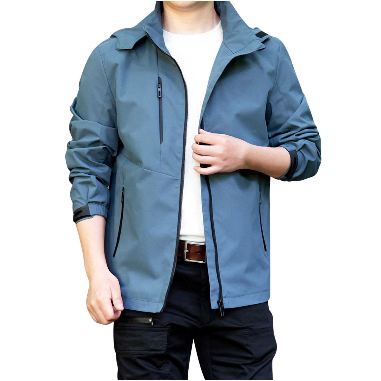 safuny Winter Outdoor Jacket for Men Clearance Thin Windbreaker Slim Fitting Zipper Pocket ...