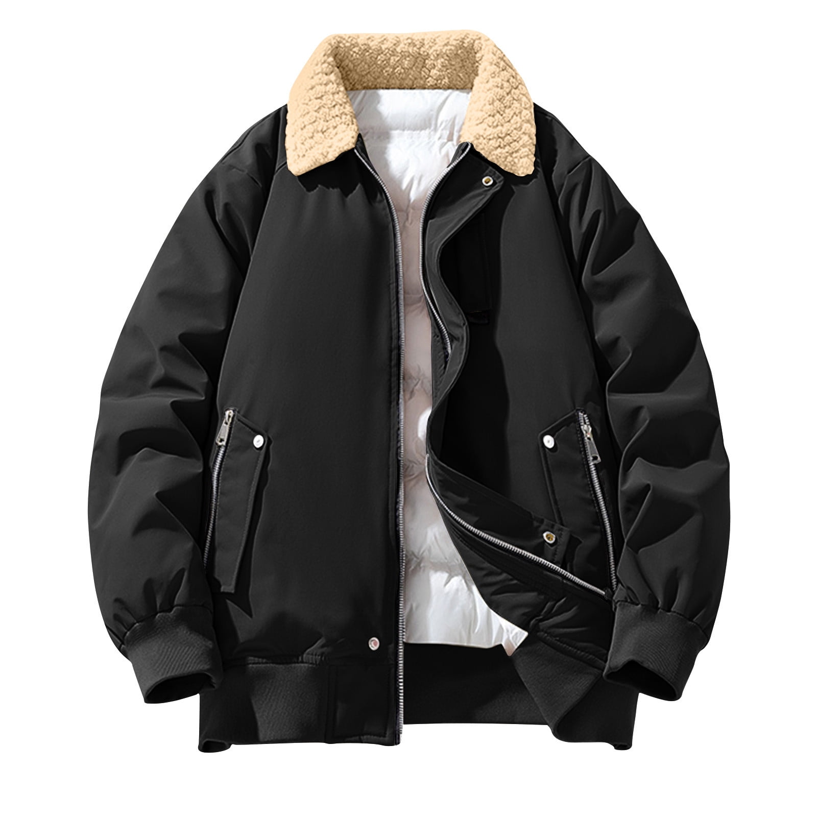 safuny Winter lapel padded Coats For Men Lightweight Loose Long Sleeve ...