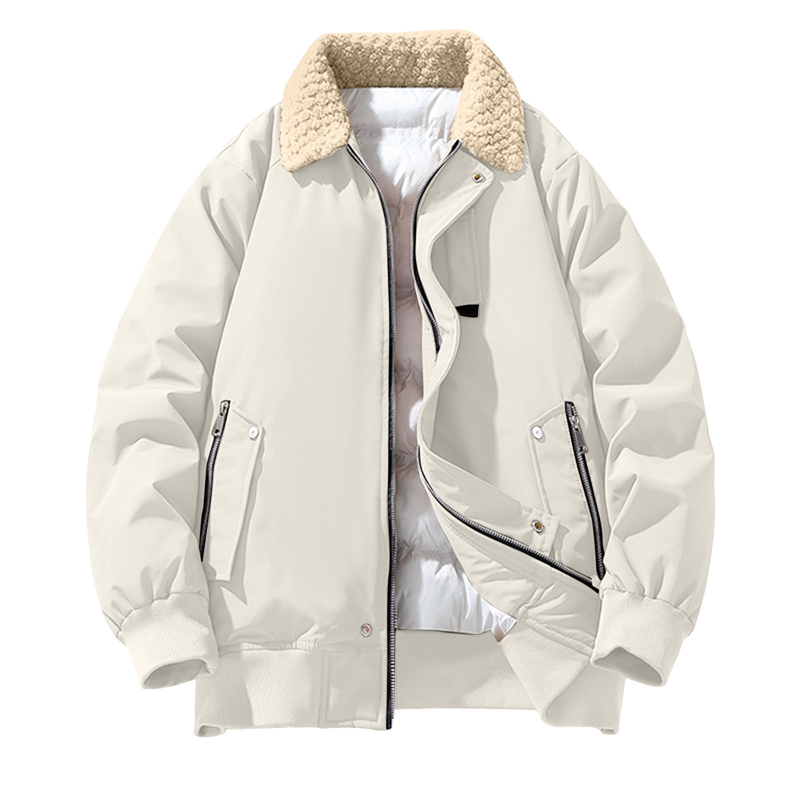 safuny Winter lapel padded Coats For Men Lightweight Loose Long Sleeve ...