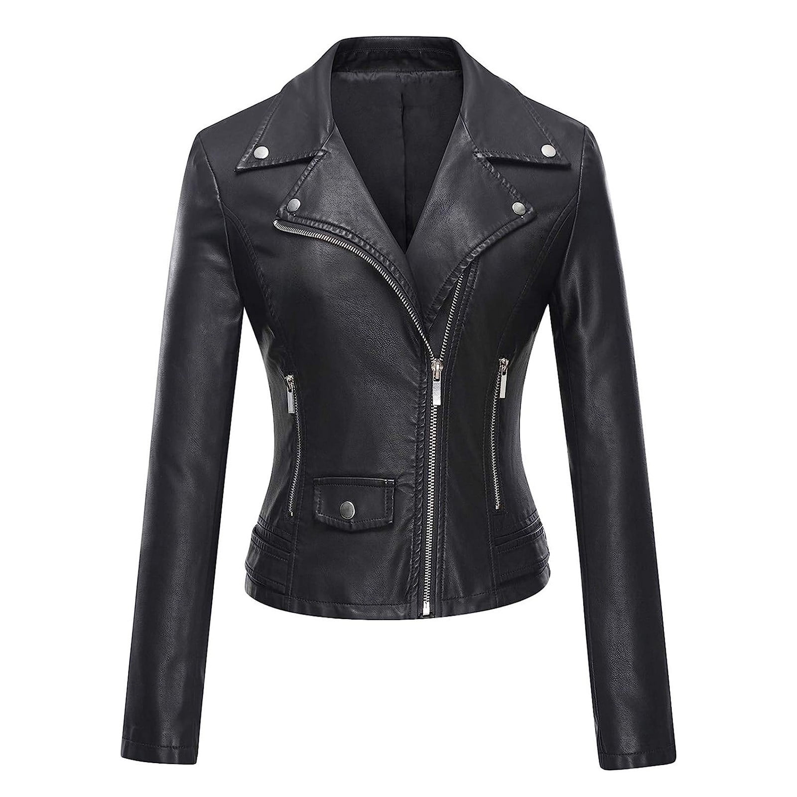 safuny Women's Biker Leather Jacket Cropped Coat Motorcycle Suit Fall ...