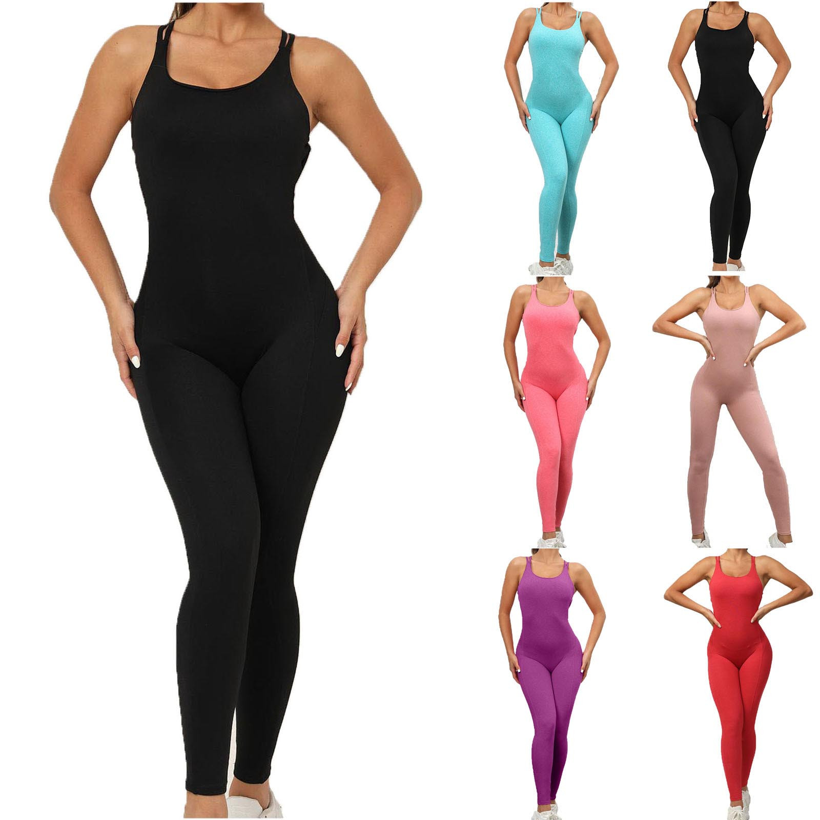 safuny Women's Fitness Leggings Jumpsuit One-Piece Romper Summer Fall ...