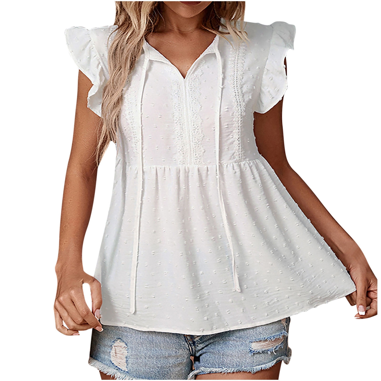 safuny Women's Trendy Babydoll Tops Solid Elegant Tops Puff safuny Women's Trendy Babydoll Tops Solid Elegant Tops Puff