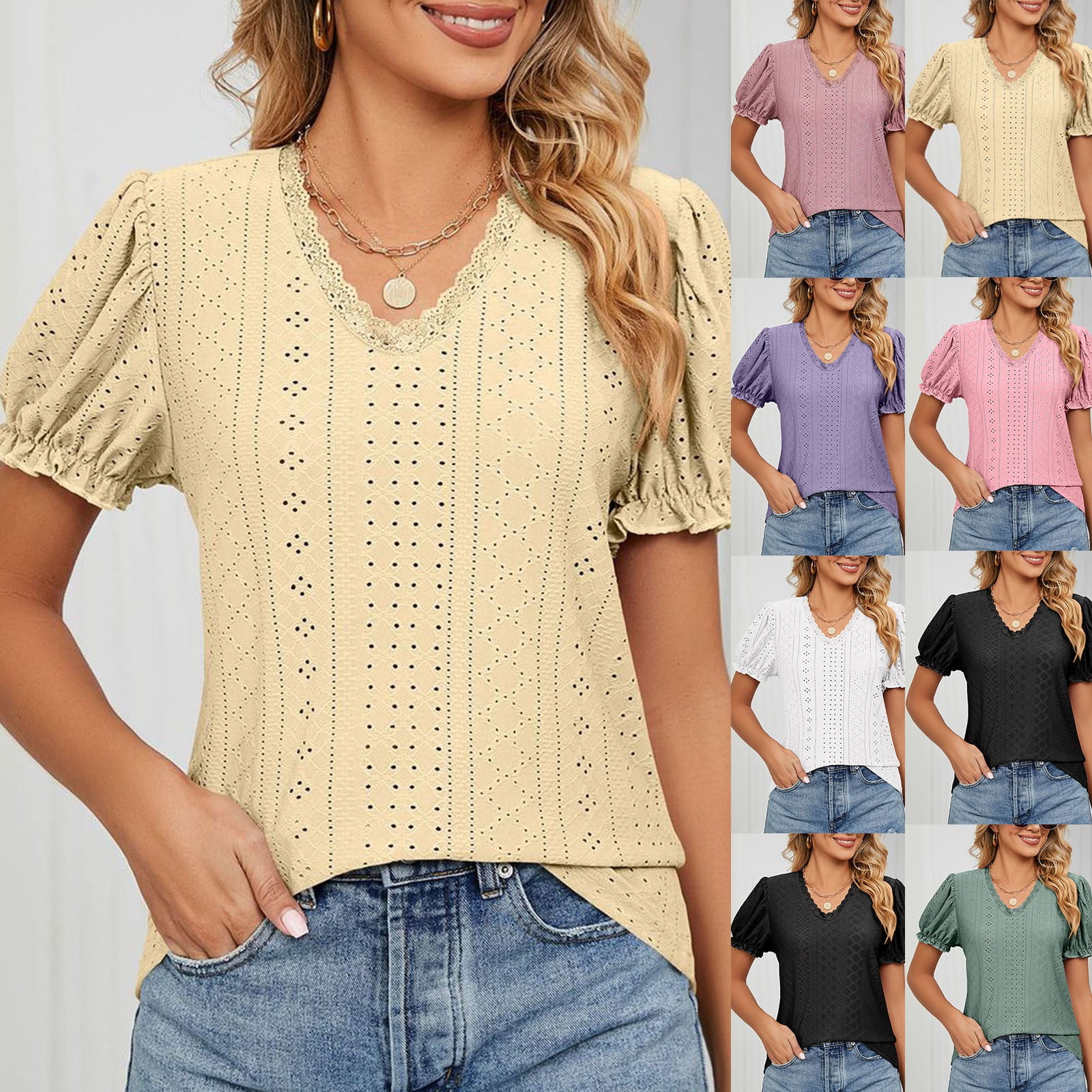 safuny Women's Trendy Elegant Comfy Tops Clearance Solid Tops Ruffle ...