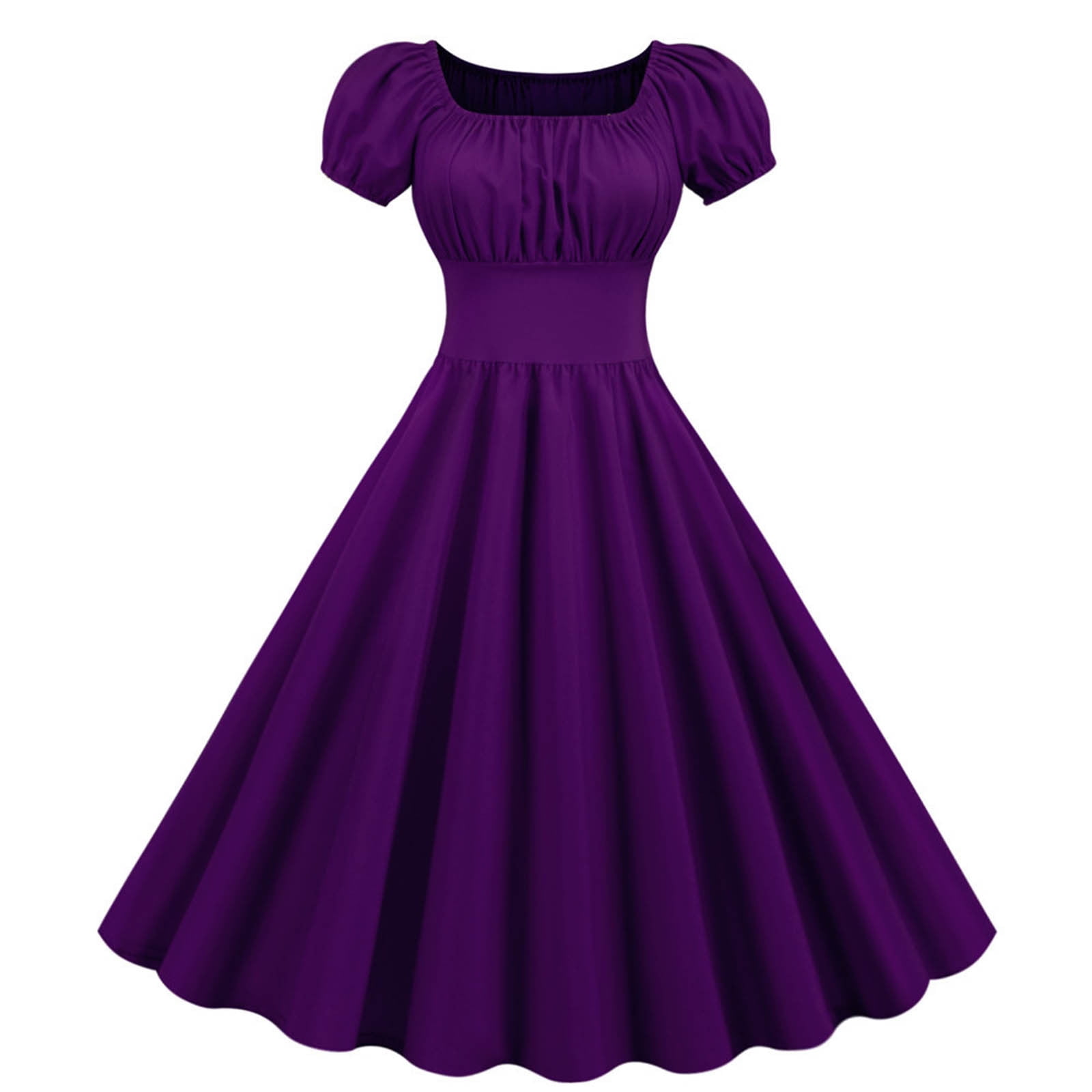 safuny Women's Trendy Long Maxi Dress Solid Puff Sleeve Square Neck ...