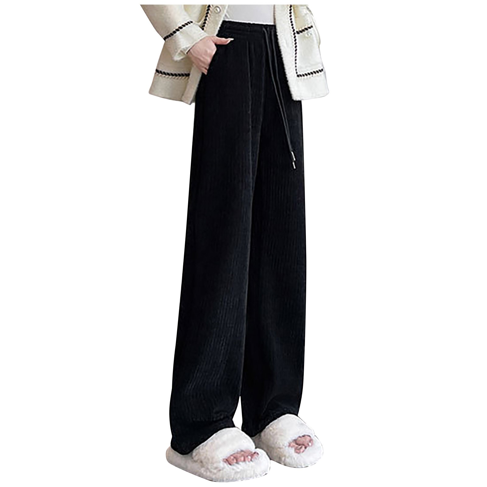 safuny Women's Winter Thick Fleece Outside Wide Leg Pants Holiday Girls ...