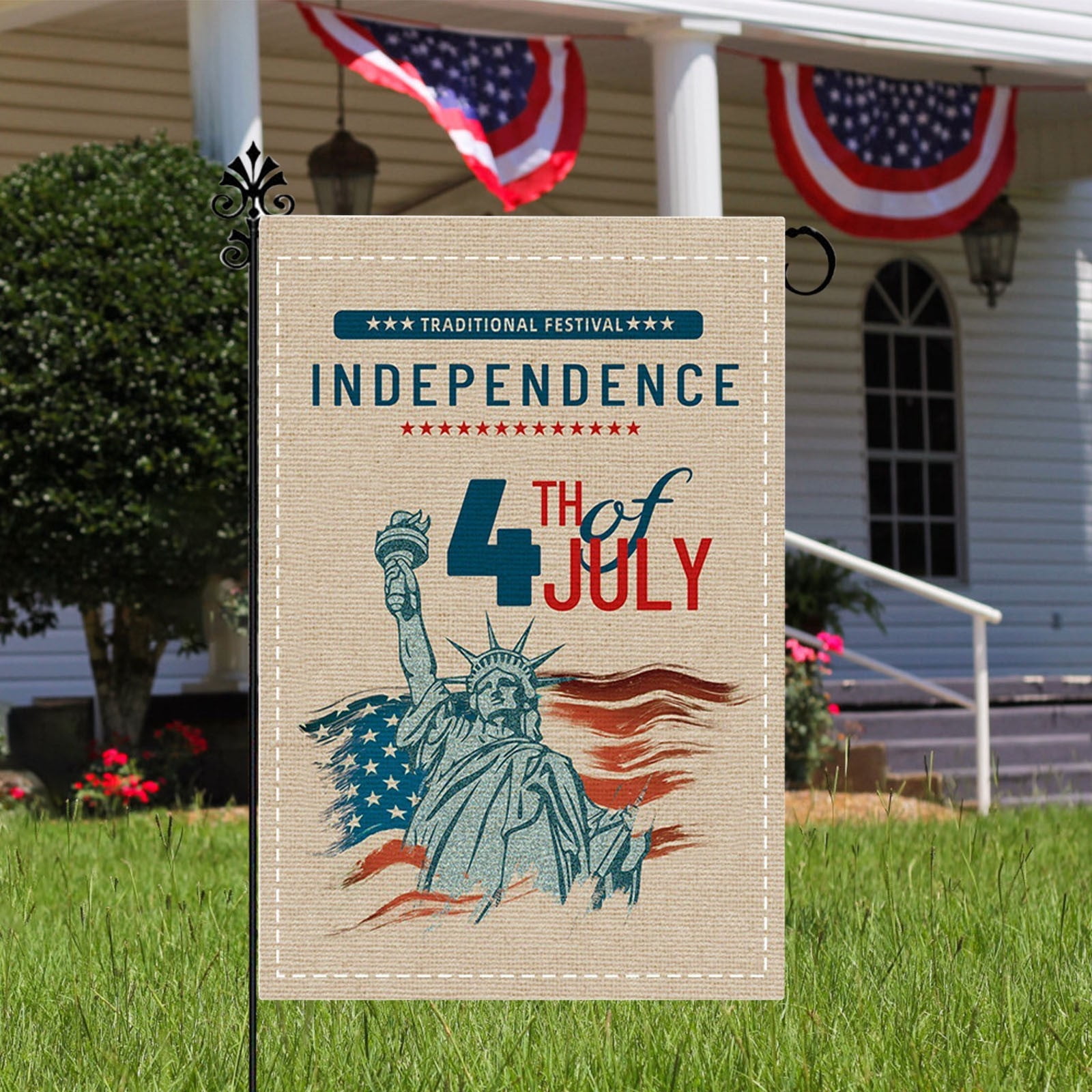 sageysalite Independence Day Garden Flag Linen Border Outdoor Patio ...