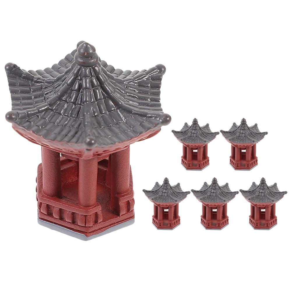 6 Pieces Mini Pavilion Statue for Gardening Use Resin Material Multi ...
