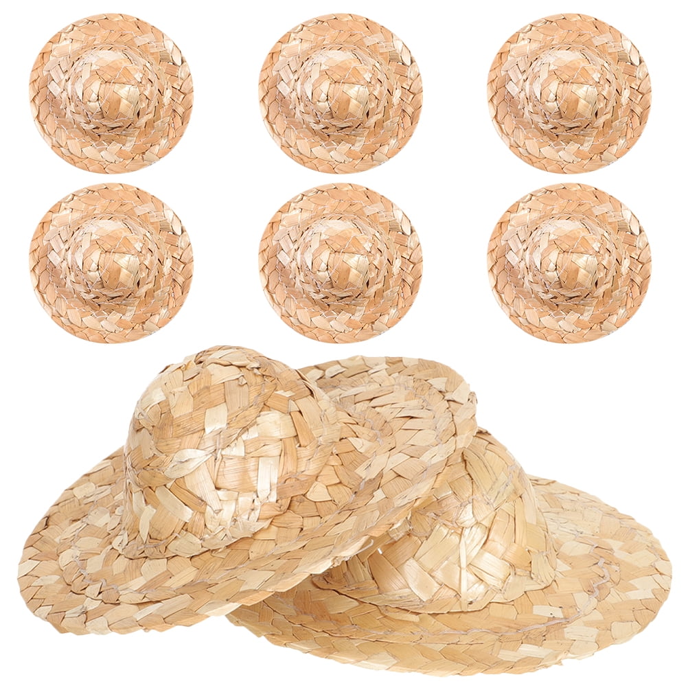 said 8pcs Small Straw Hats Miniature Knitting Hat Mini Straw Top-Hat ...