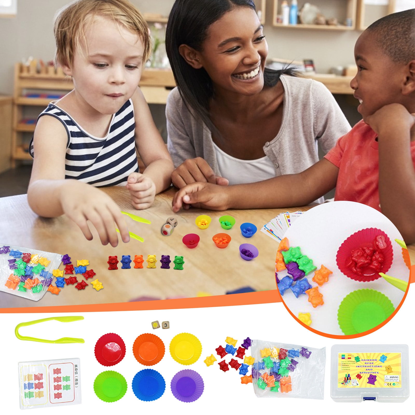 saidjrlf Counting Bears Set with Matching Sorting Cups,Six Colors Bear ...
