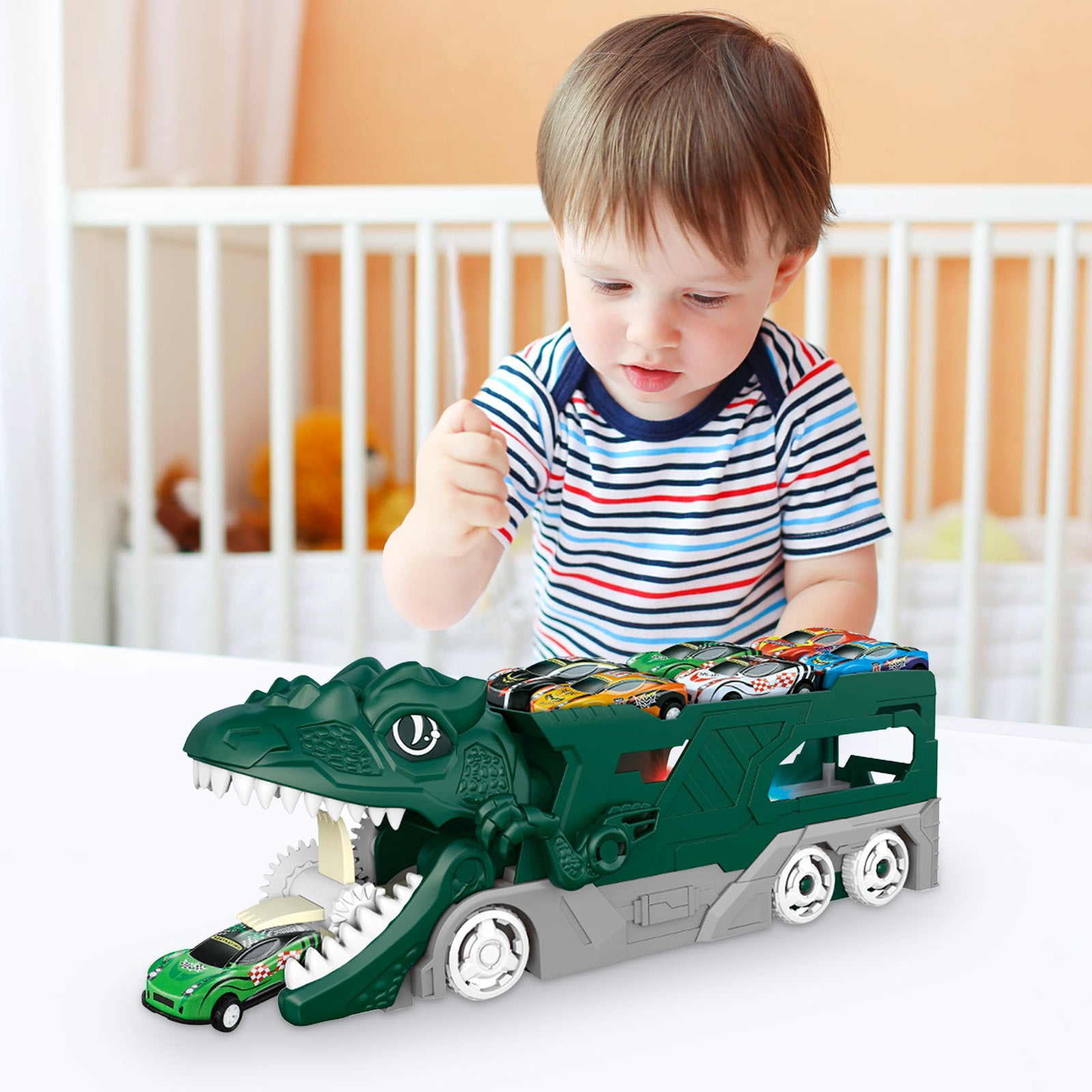 IGEED Dinosaur Truck Toys for Kids Transforms with Race Track Set ...