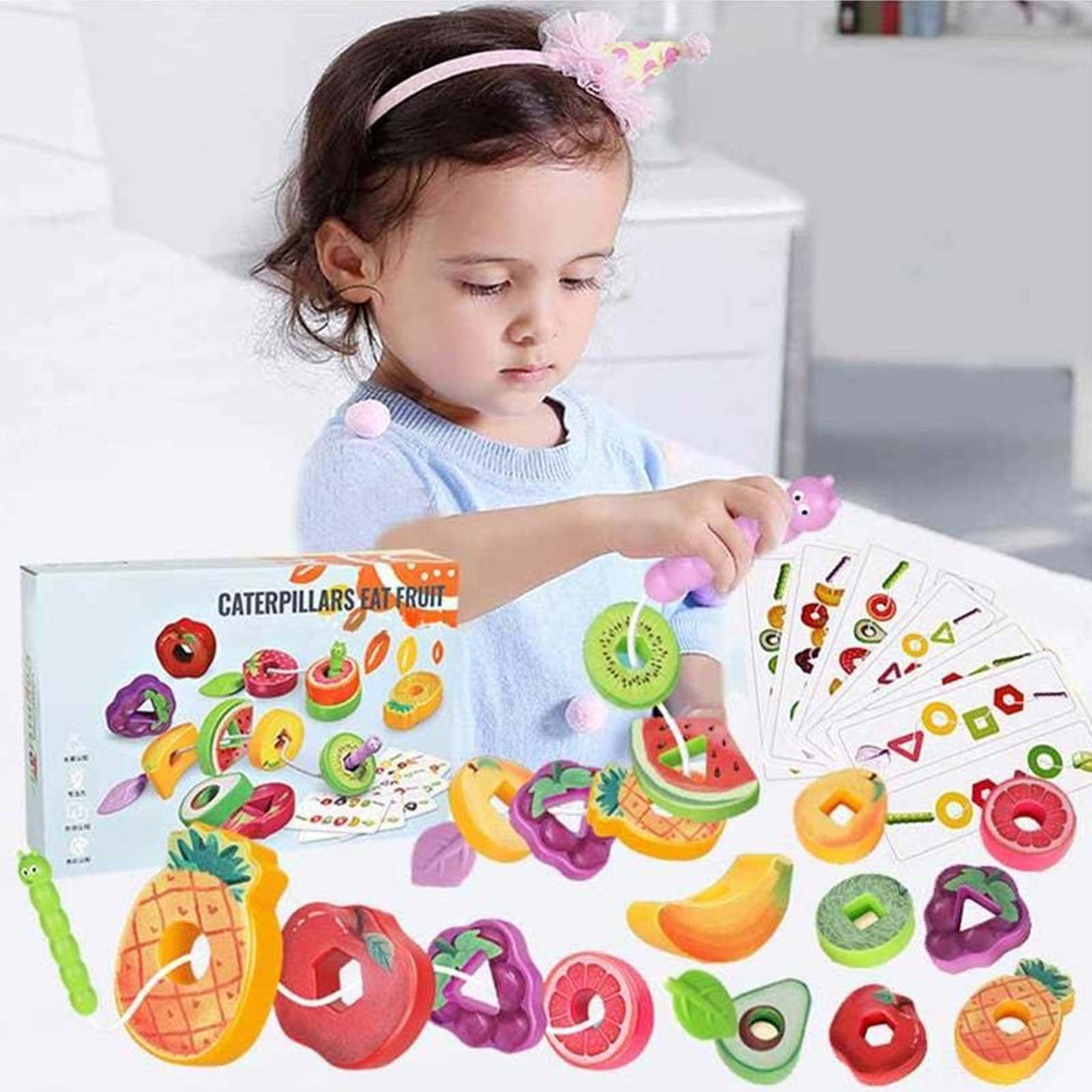 IGEED Montessori Educational Threading Toys,Tabletop Game Fruit Skewers ...