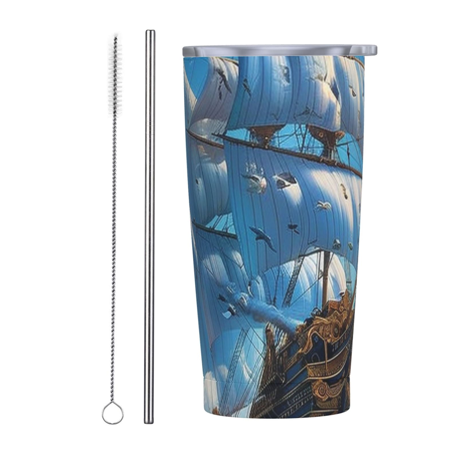 sailing ship in blue waters 20 oz insulated cup, stainless steel travel ...