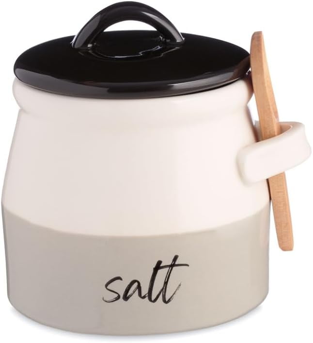 salt cellar with lid and spoon 10 oz - handmade ceramic salt keeper ...