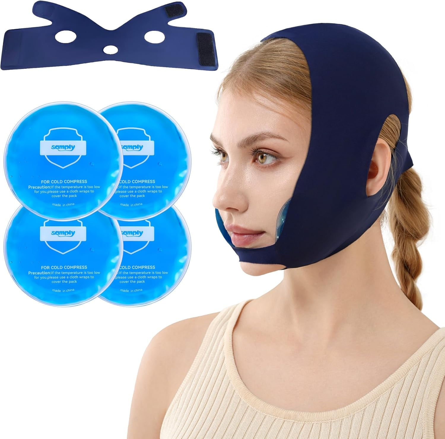 samply Wisdom Teeth Ice Pack Head Wrap, Adjustable Face Ice Mask with ...