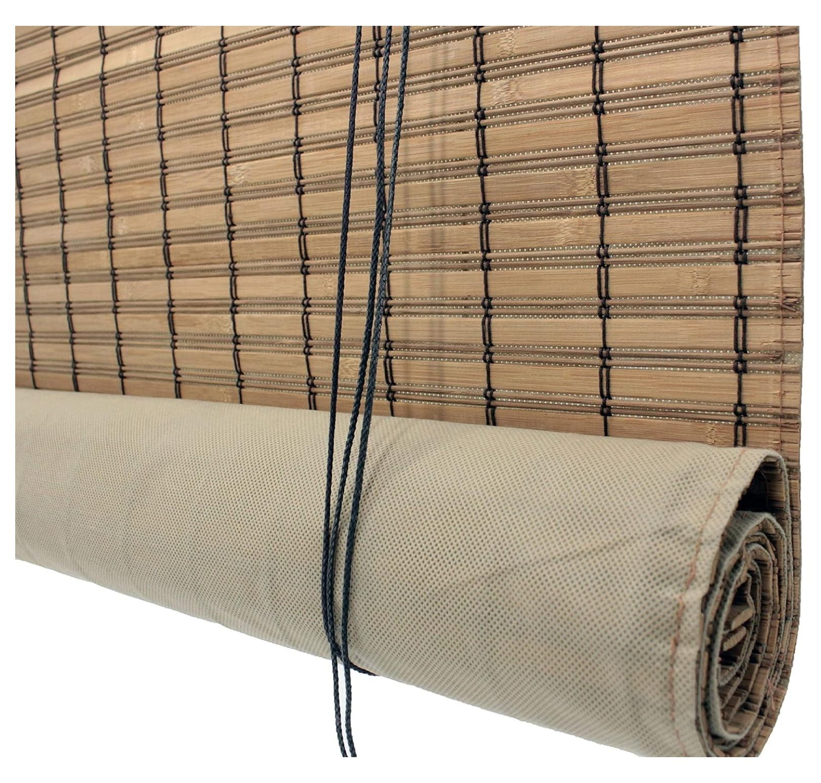 saneey, Brown Bamboo Slat Roll Up Blind with Privacy Backer Liner - 36 ...